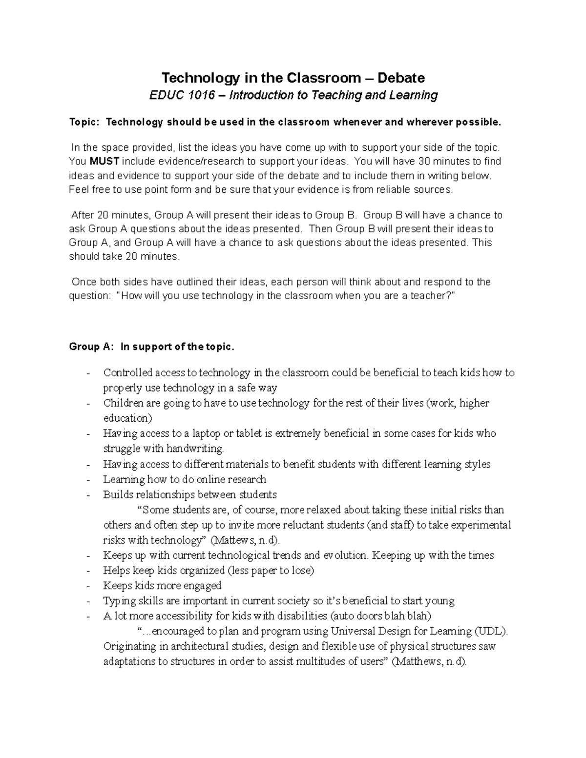 Technology in the Classroom - Debate - Technology in the Classroom ...