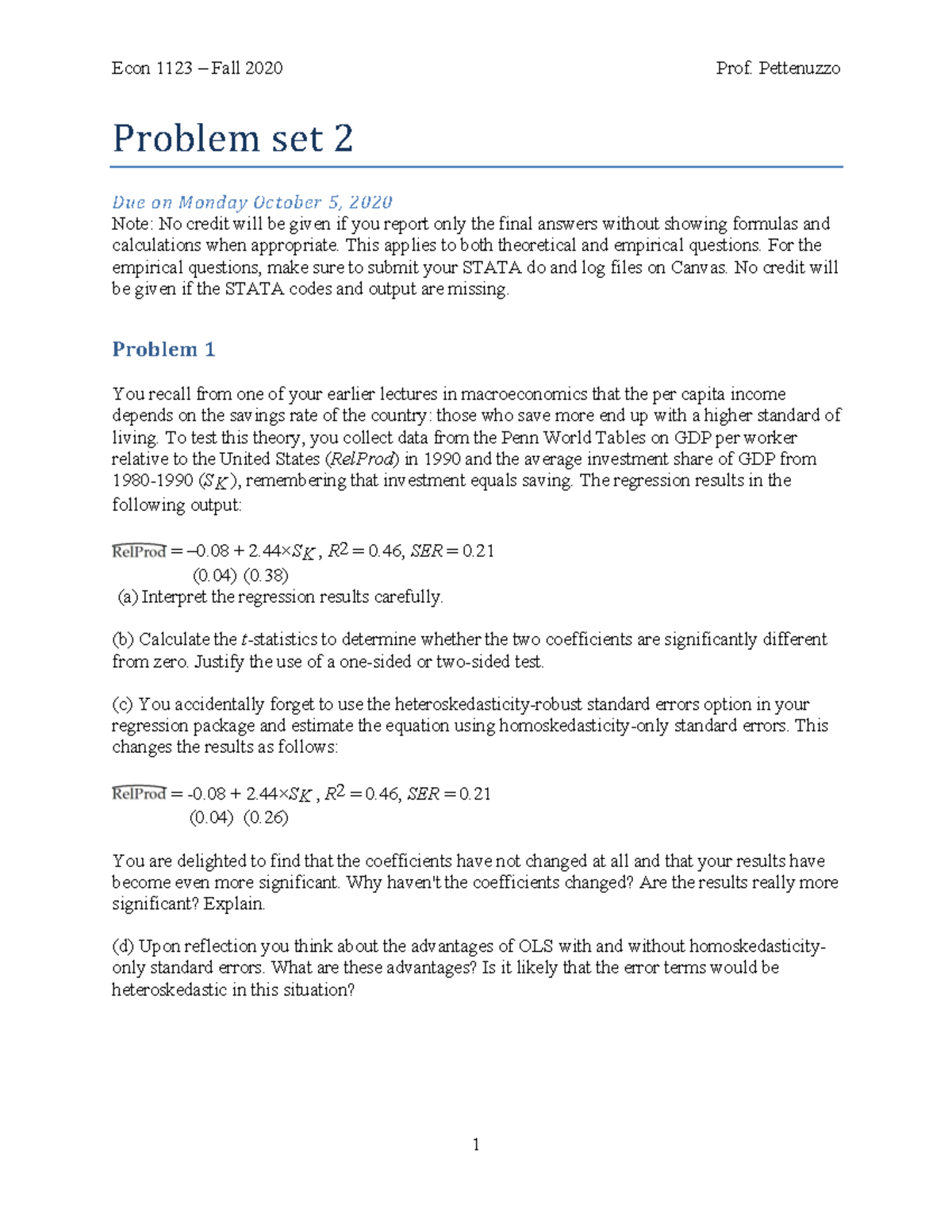 2020.09.22 Problem set 2 - Problem set 2 Due on Monday October 5 , 20 ...