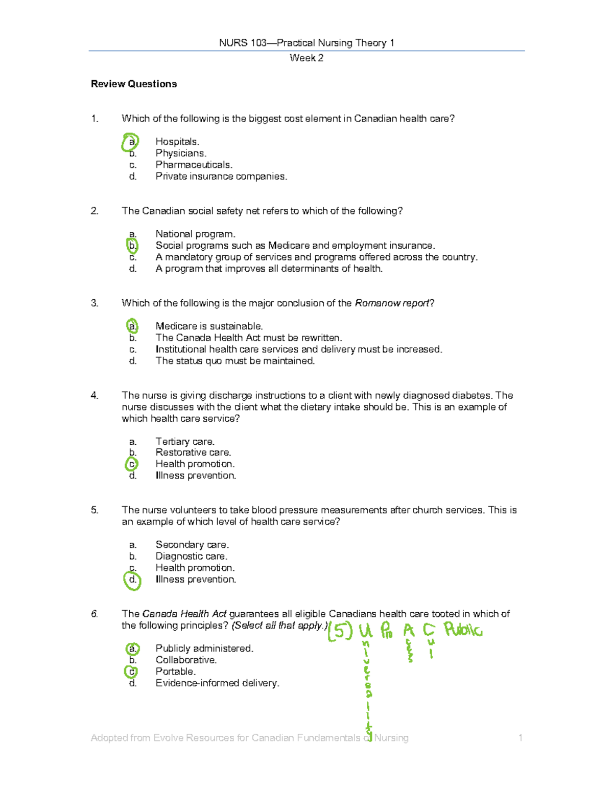 Review Questions and answers-Week 2-103 - NURS 103—Practical Nursing Theory 1 Week 2 Adopted ...