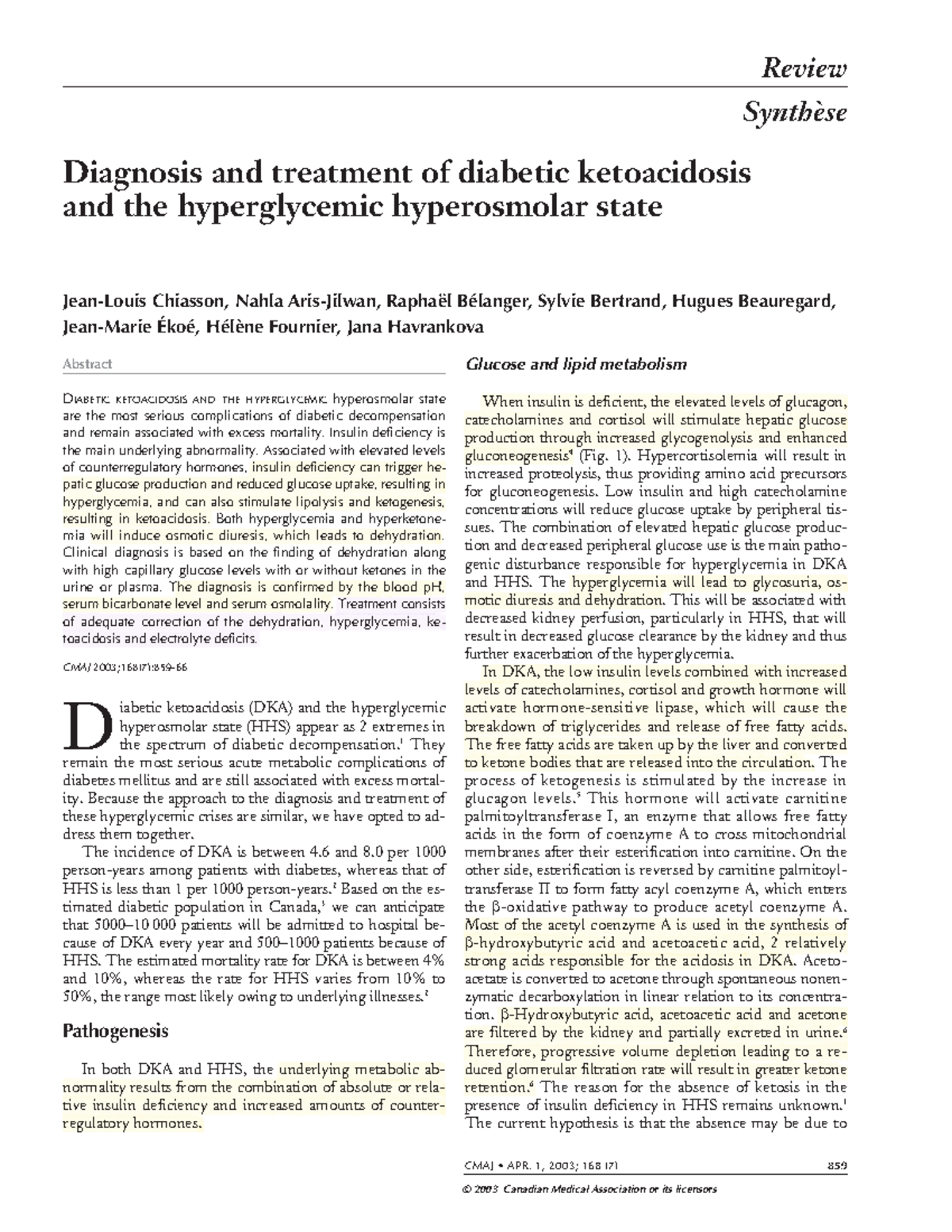 DKA article - Grade: A+ - Review Synthèse Diagnosis and treatment of ...