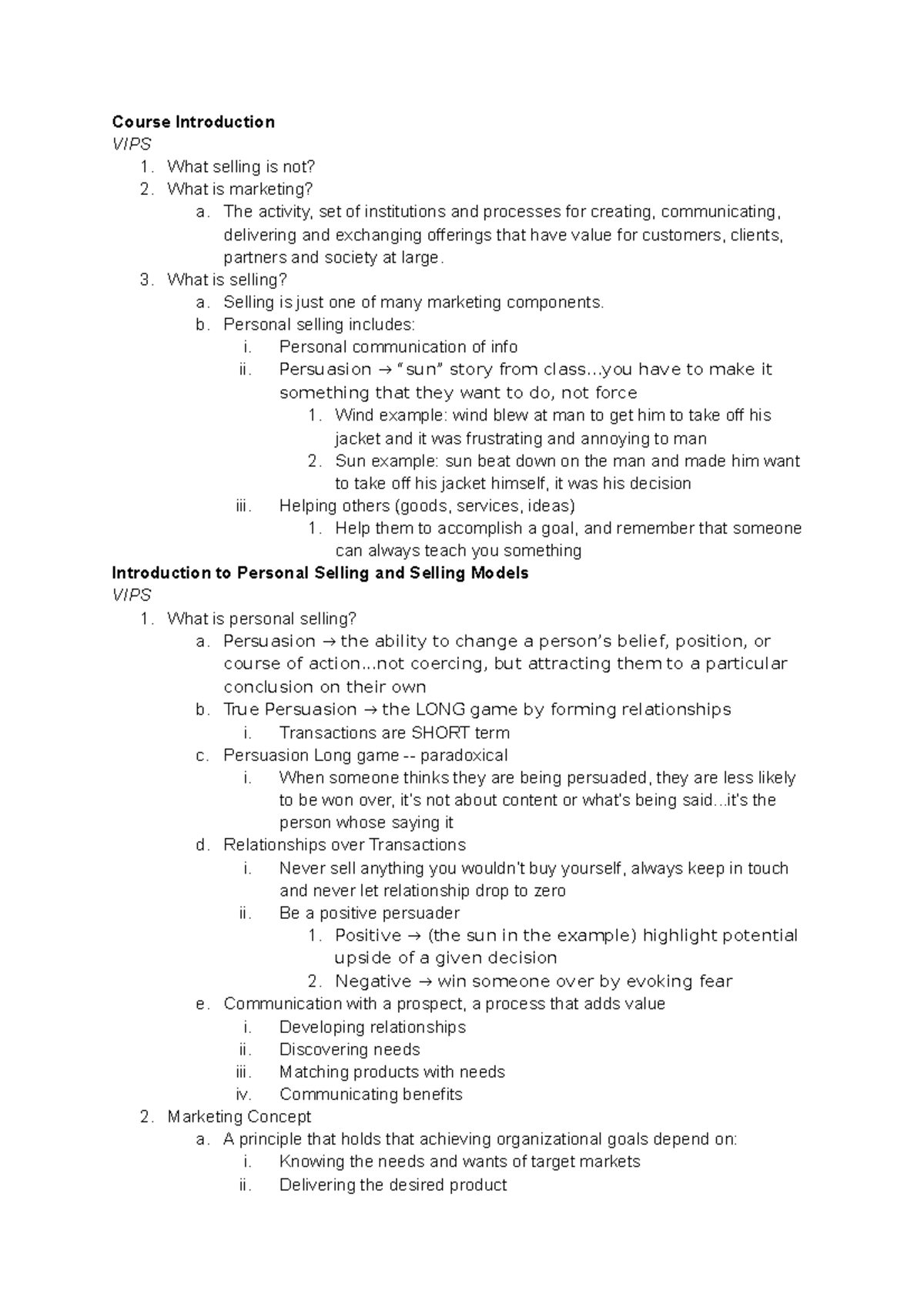RMT 307 Exam 1 Study Guide - Course Introduction VIPS 1. What selling ...