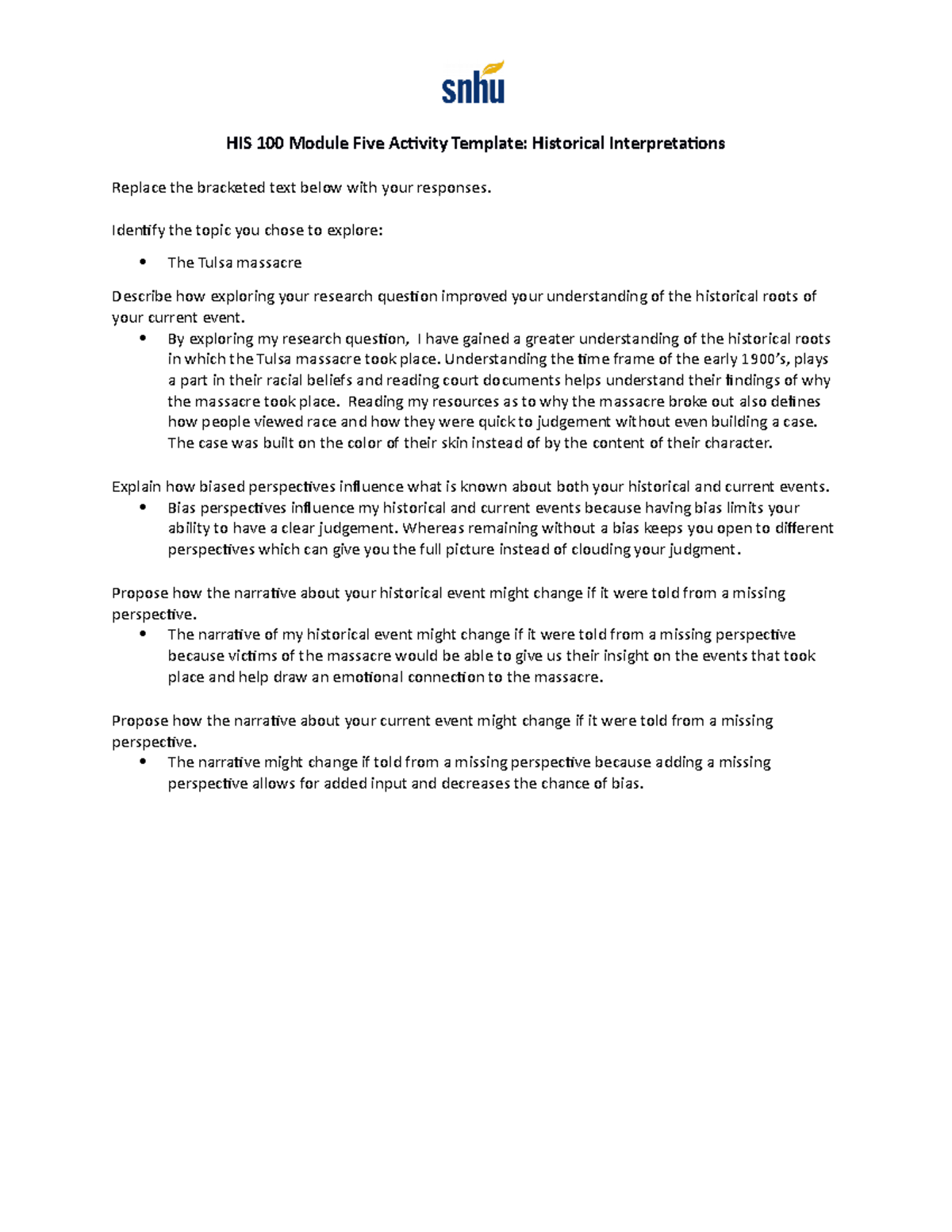 Module 5 history - HIS 100 Module Five Activity Template: Historical ...