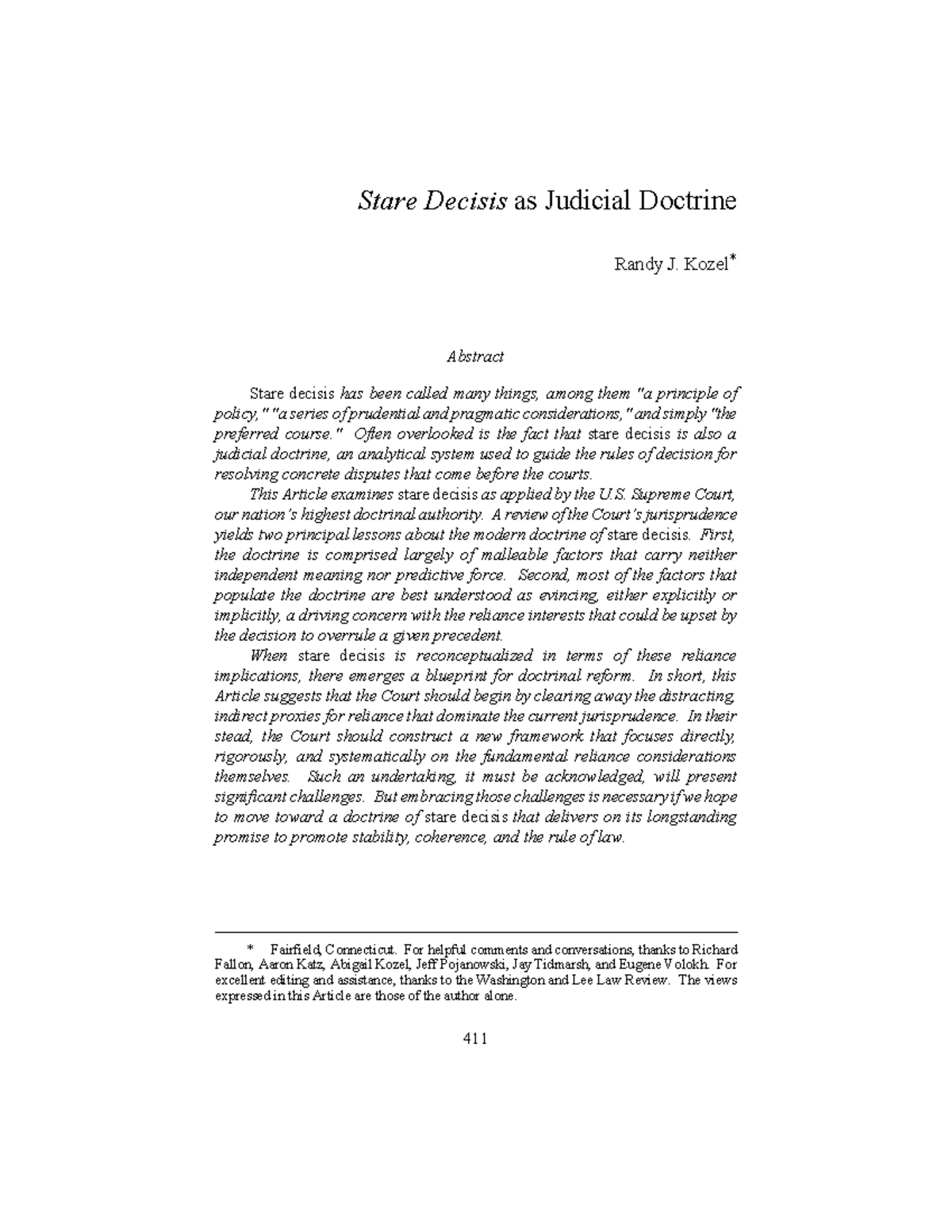 Stare Decisis as Judicial Doctrine - 411 Stare Decisis as Judicial ...