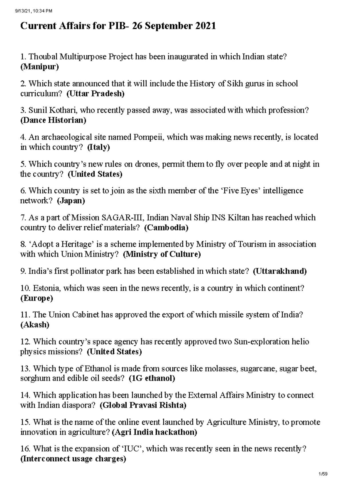 Old Current Affairs Old current affairs - Current Affairs for PIB- 26 ...