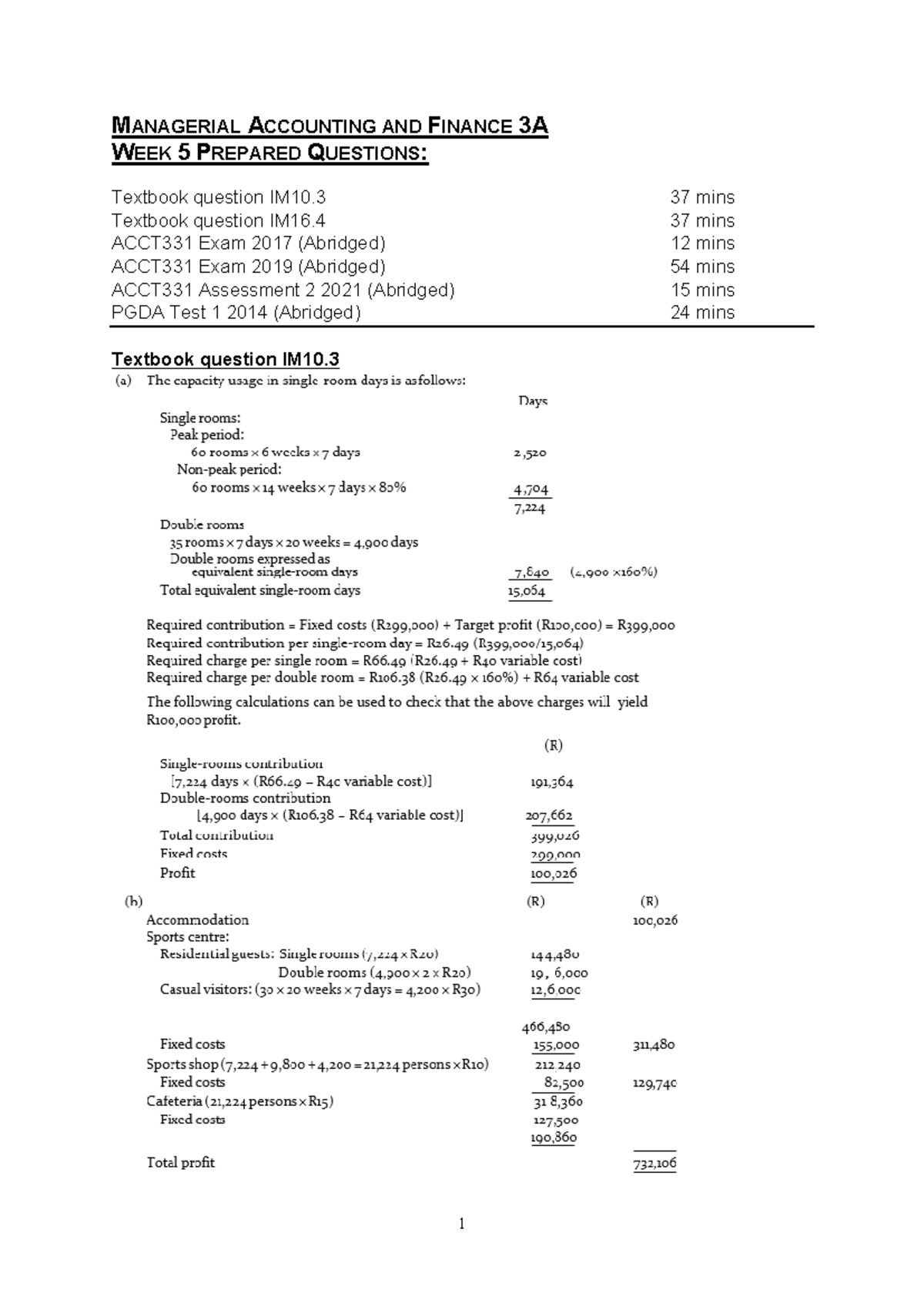 ACCT331 Week 5 Prepared solutions - M ANAGERIAL ACCOUNTING AND FINANCE ...