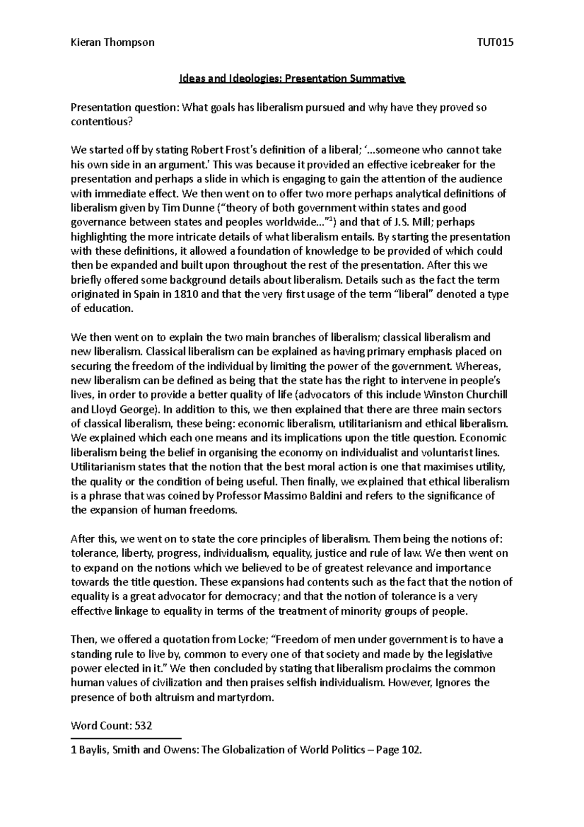 Presentation Summative - Kieran Thompson TUT015 Ideas and Ideologies ...