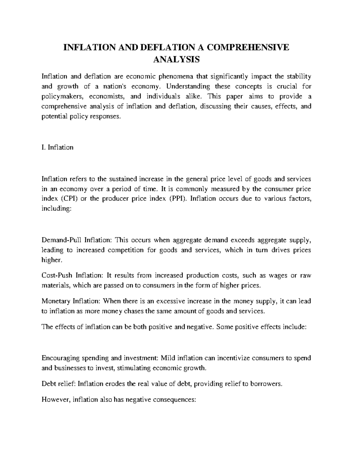 Inflation AND Deflation A Comprehensive Analysis - INFLATION AND ...