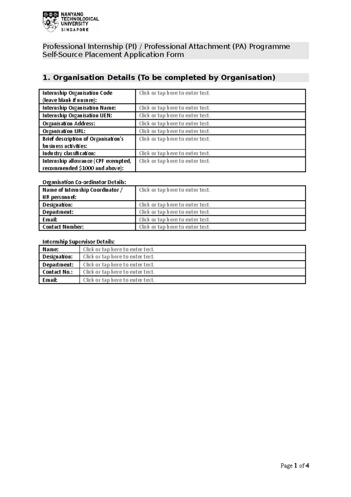 Self Source Form nbs PA AY2022 2023 - Professional Internship (PI ...