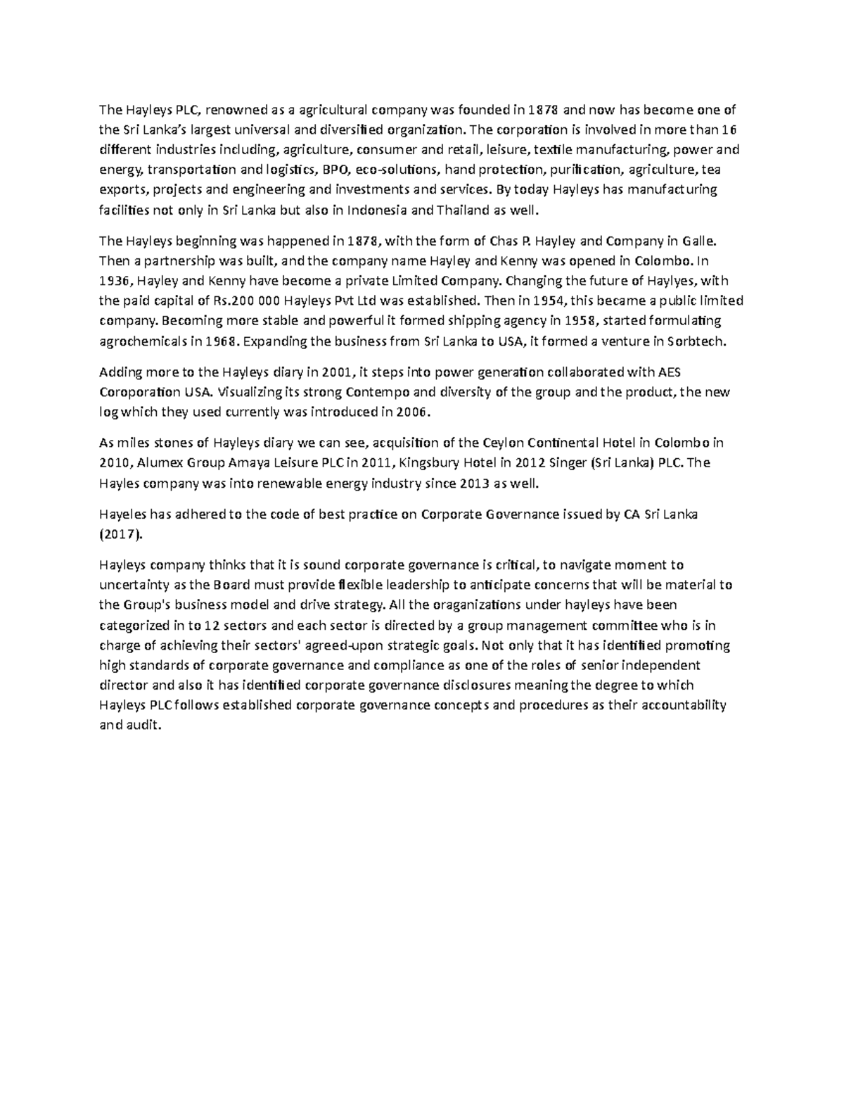 The Hayleys PLC - Introduction - The Hayleys PLC, renowned as a ...