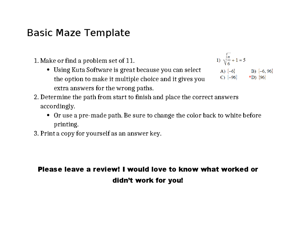 Freeeditable Maze Template-1 - Basic Maze Template 1. Make or find a ...