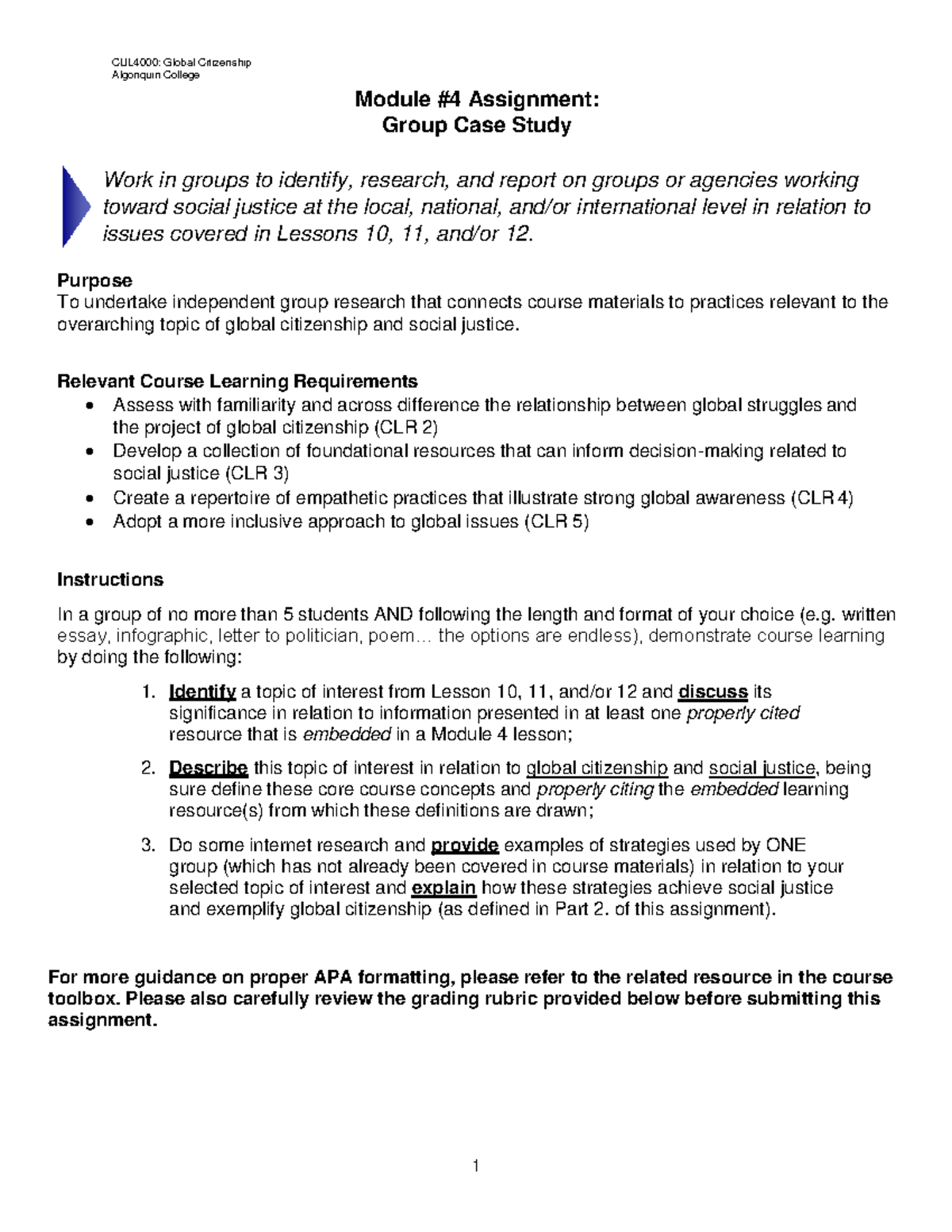 Module #4 Assignment Group Case Study - CUL4000: Global Citizenship ...