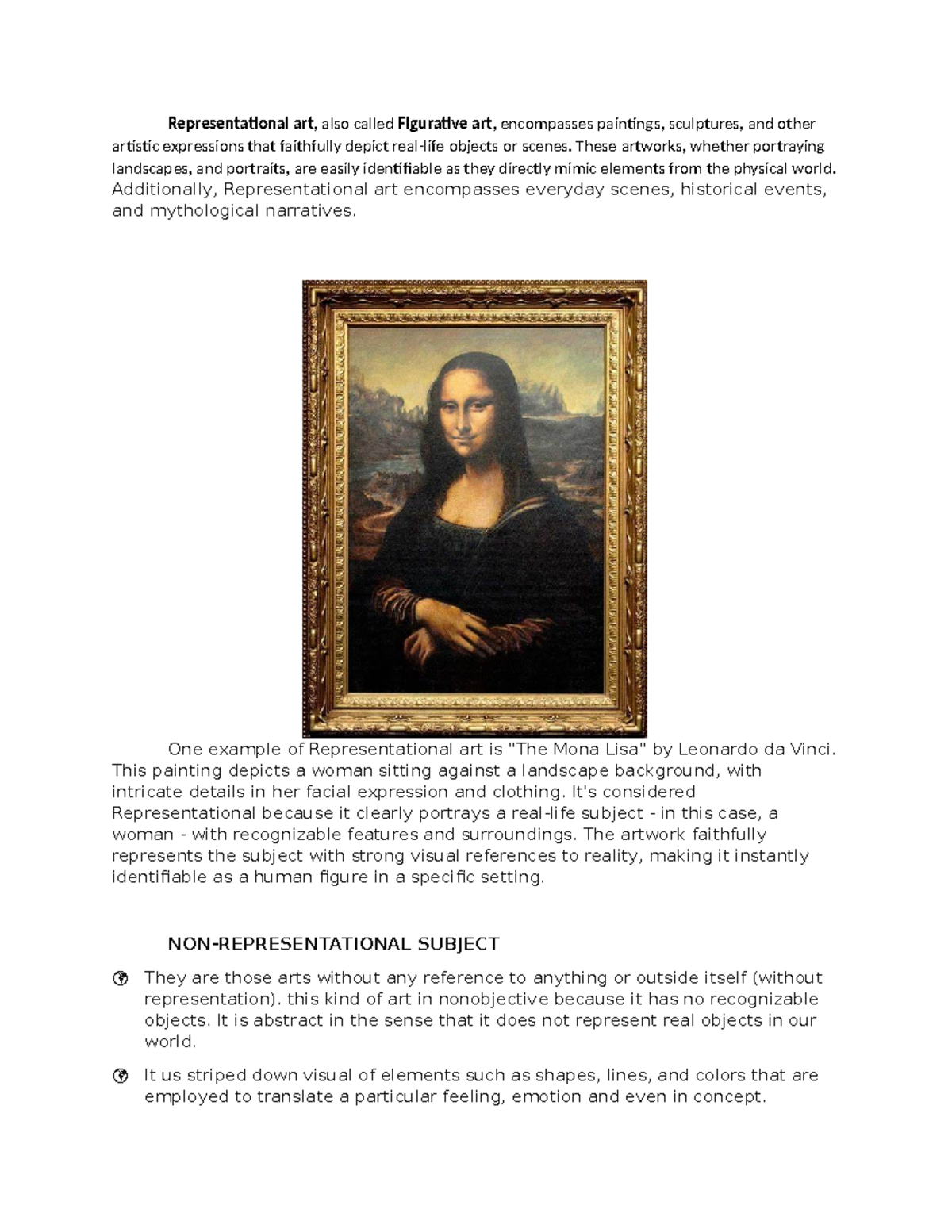 Subject IN ART (representational and non-representational subject ...