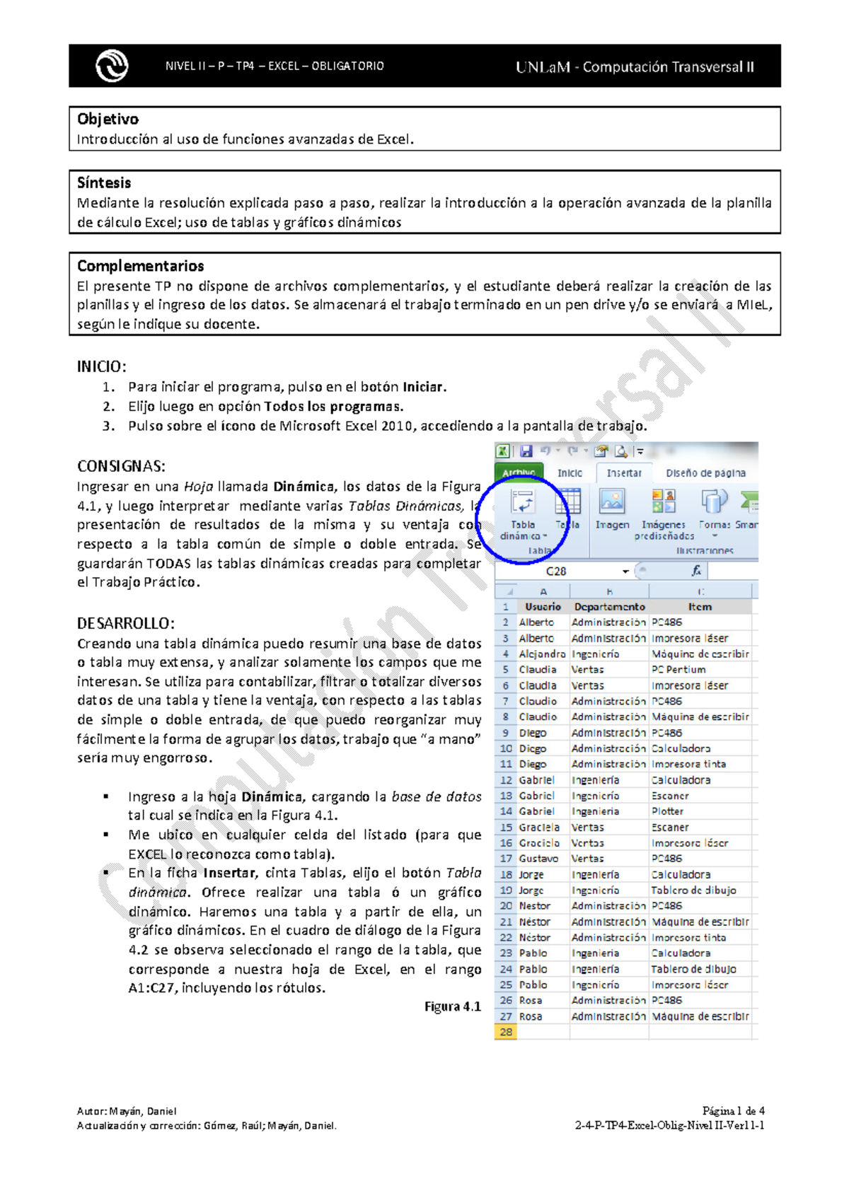 2 4 P TP4 Excel Oblig Nivel II Ver11 1 - Autor: Mayán, Daniel Objetivo - Studocu
