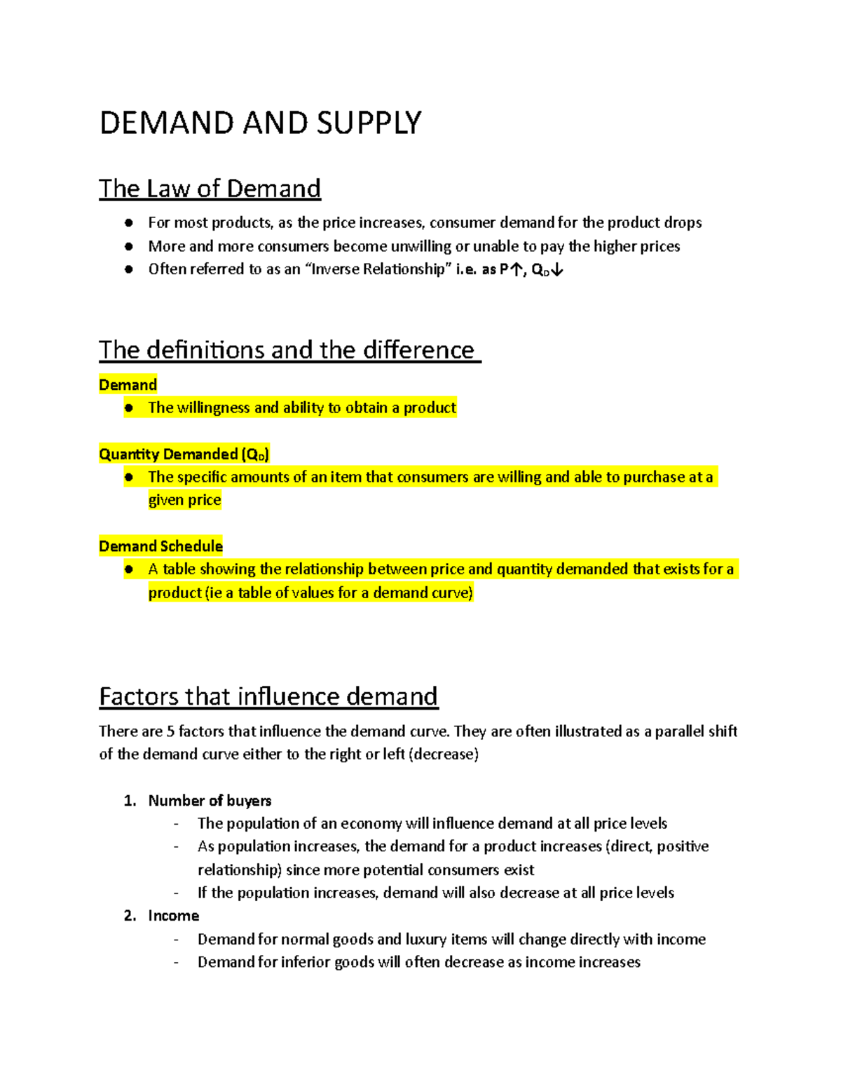 Economics UNIT 2 Demand and Supply - DEMAND AND SUPPLY The Law of ...