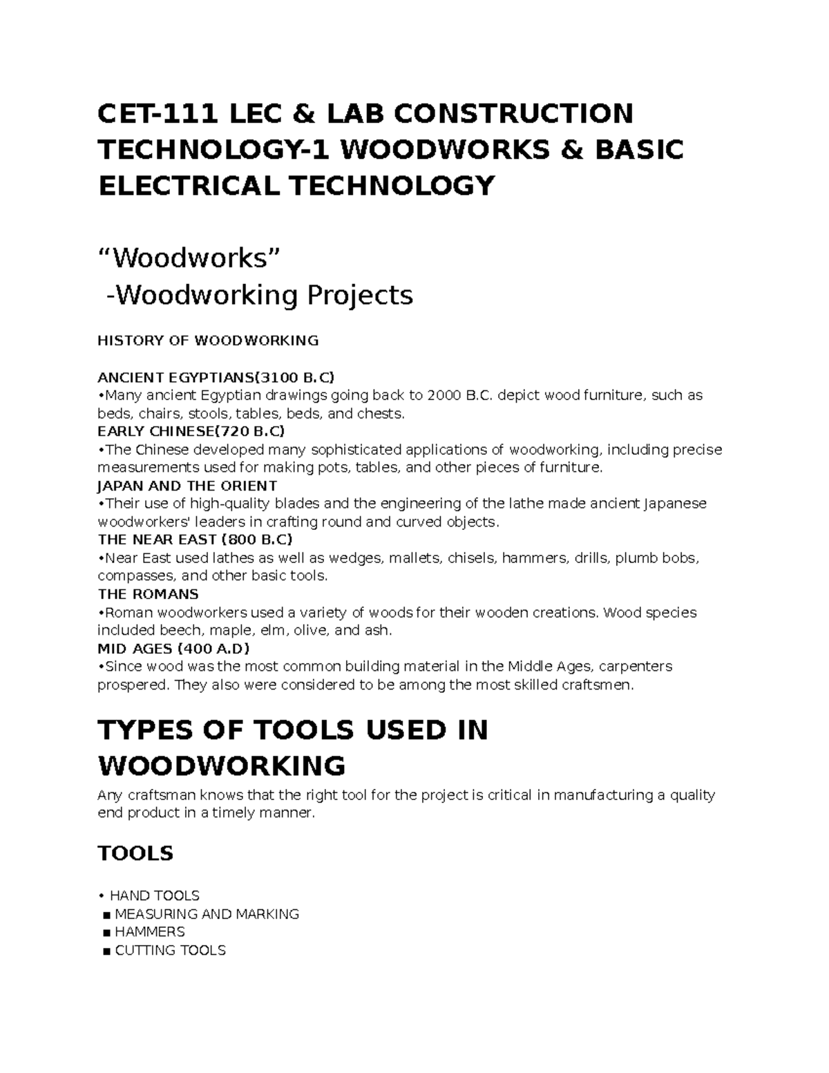 CET 111 LEC LAB Construction Technology Printable Reviewer - CET-111 ...