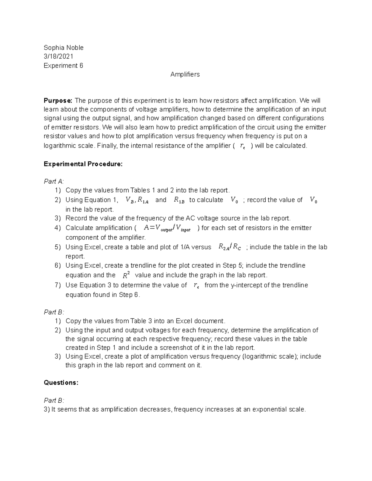 Experiment 6 - amplifiers - PHY 022 - Studocu
