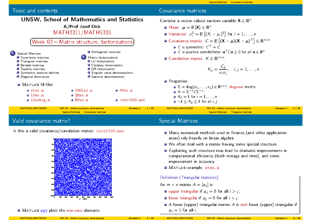 Lecture 03p4 - Topic and contents UNSW, School of Mathematics and ...