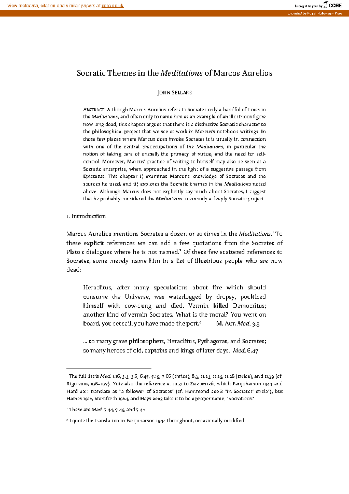 Marcus - Essay for assignment - Socratic Themes in the Meditations of ...