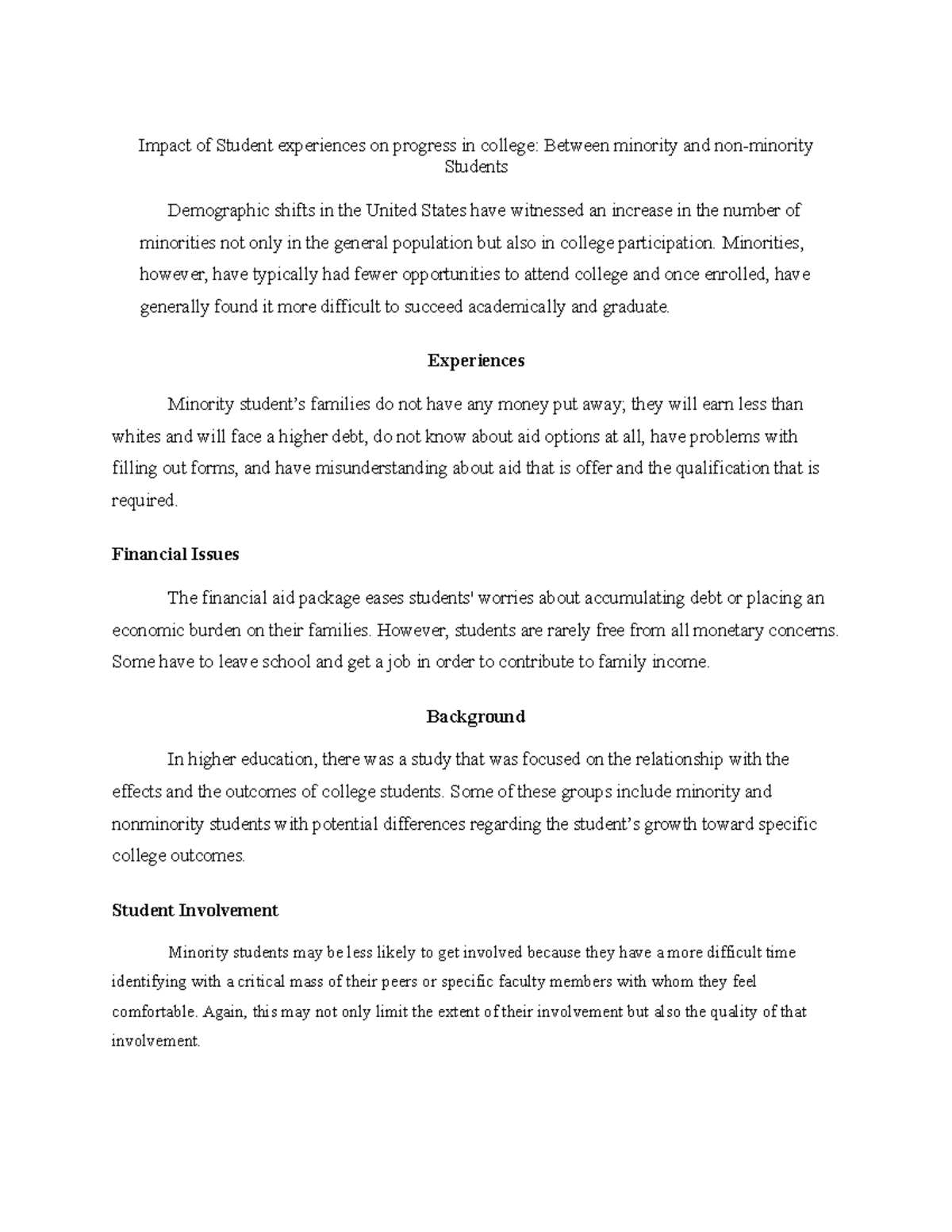 Introduction - discussion questions - Impact of Student experiences on ...