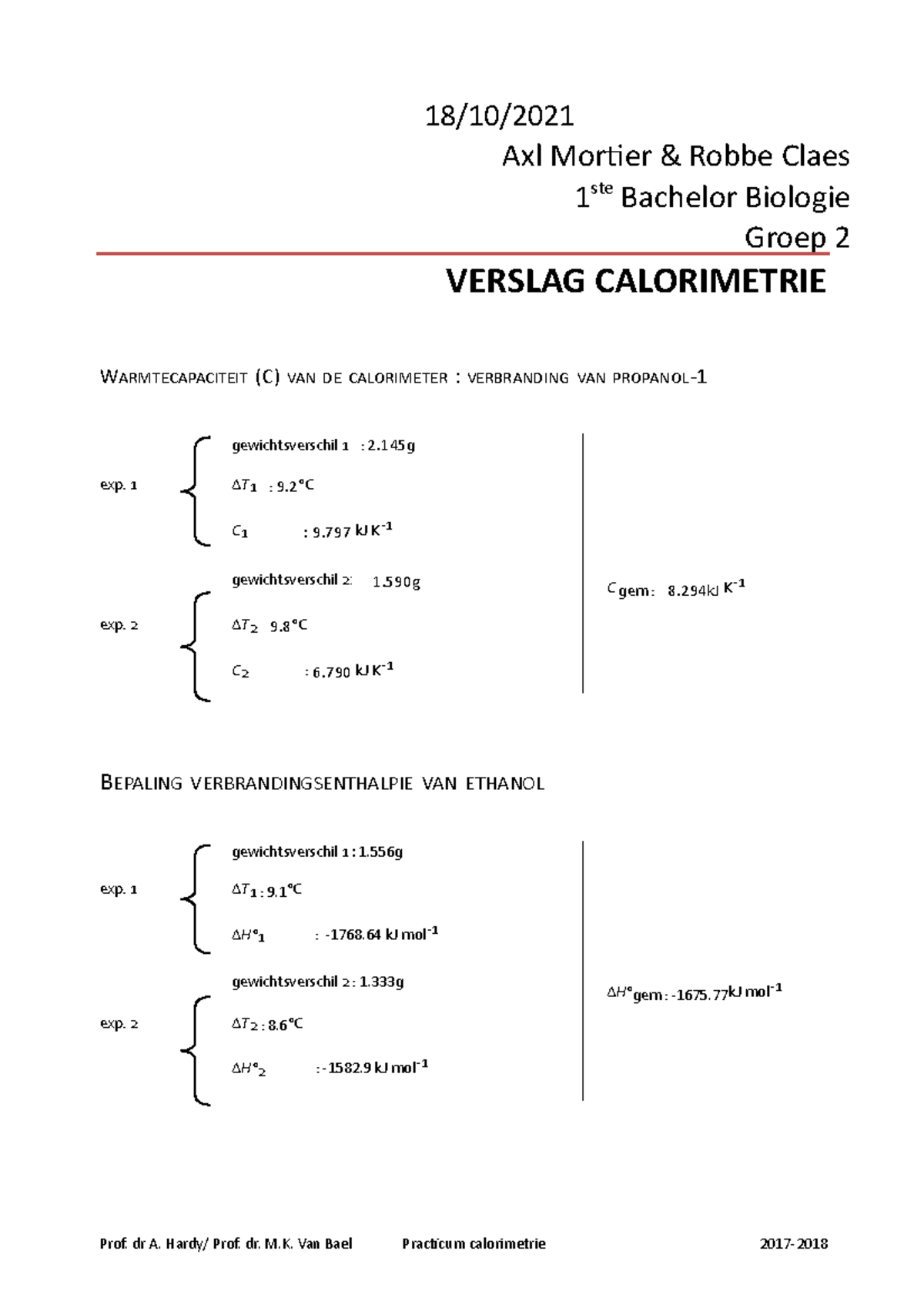 Labo 2 CLW Calorimetrie ethanol en 1-propanol - 18/10/ Axl Mortier ...