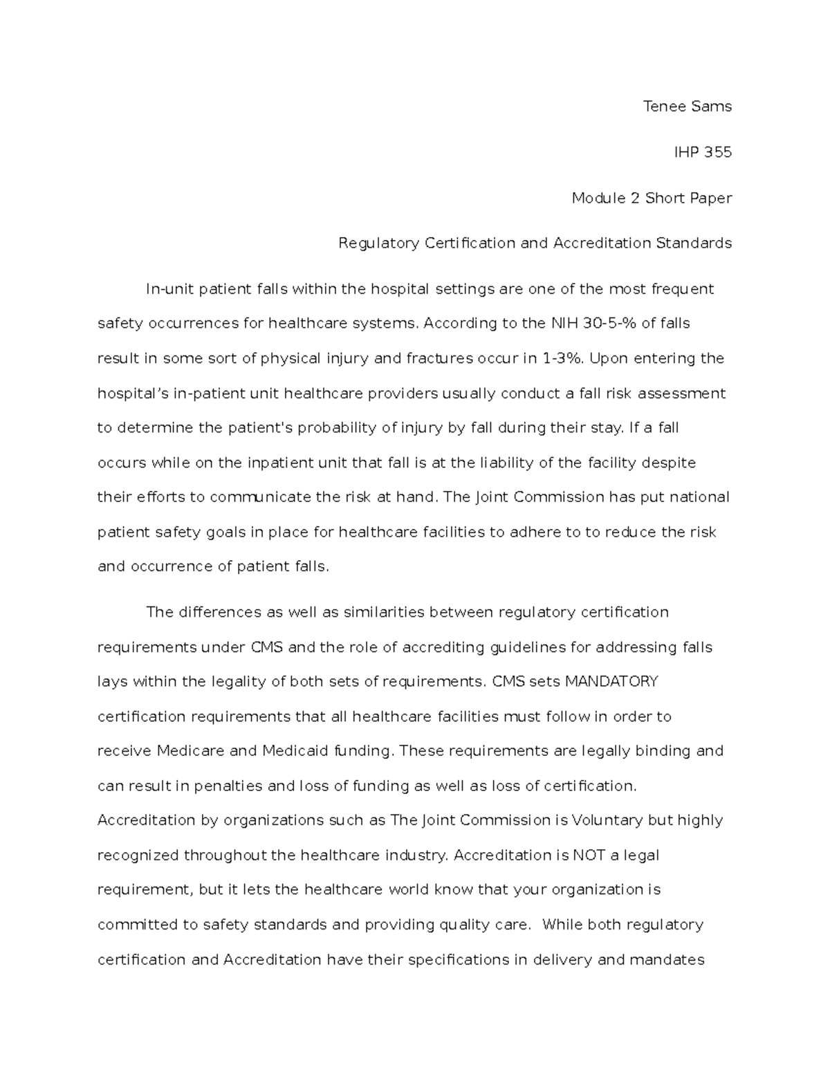 IHP 355 Module 2 Short Paper - Tenee Sams IHP 355 Module 2 Short Paper ...