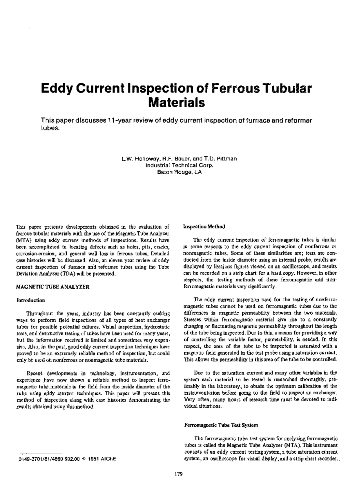 Eddy Current Inspection of Ferrous Tubular Materials - Eddy Current ...