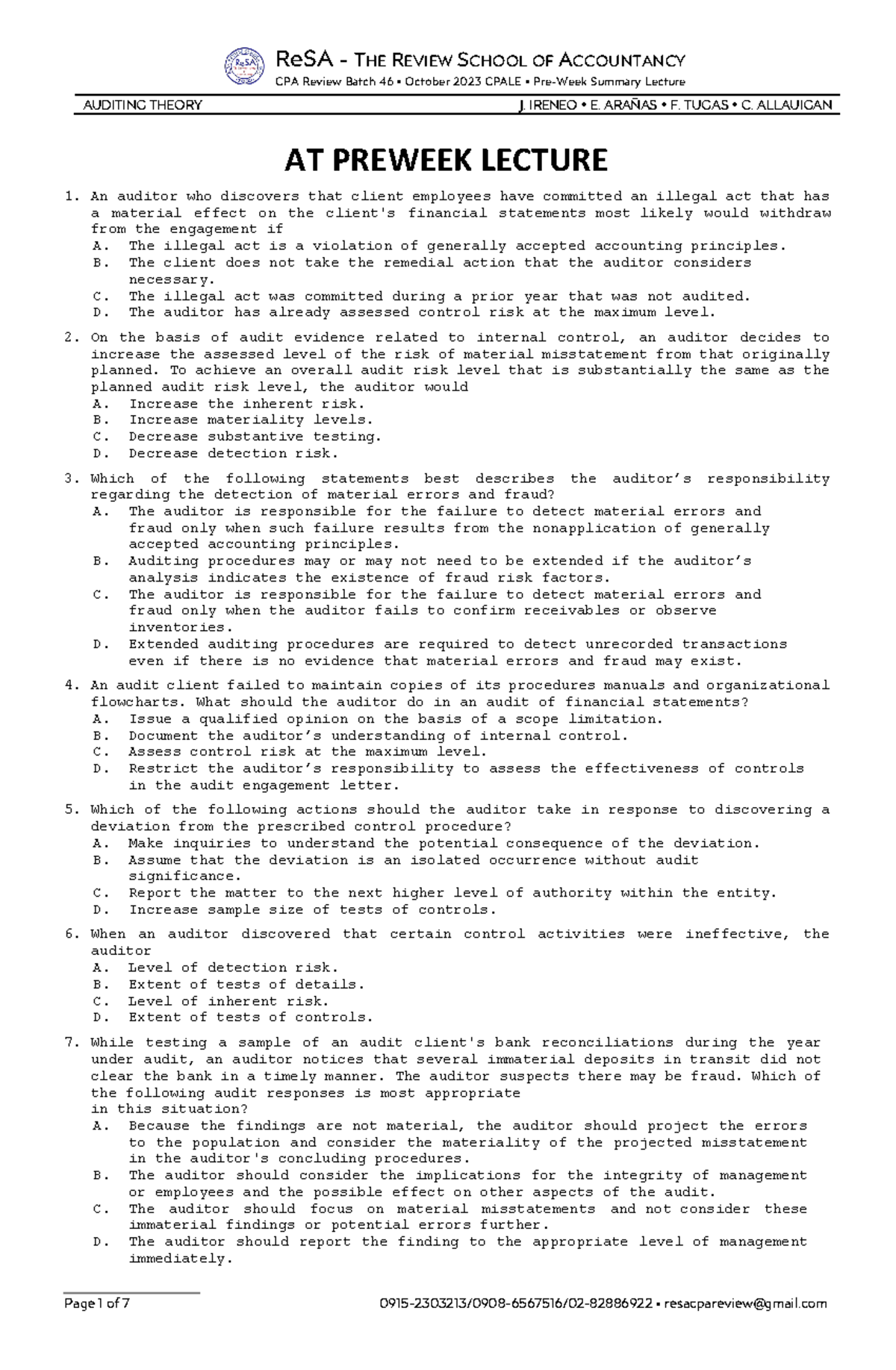 UD - Preweek Lecture no AK - ReSA - THE REVIEW SCHOOL OF ACCOUNTANCY CPA Review Batch 4 6 ...