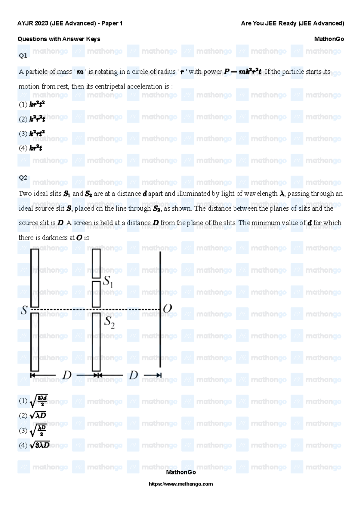 AYJR 2023 (Advanced) Paper 1 with Provisional Answer Keys - Q A ...