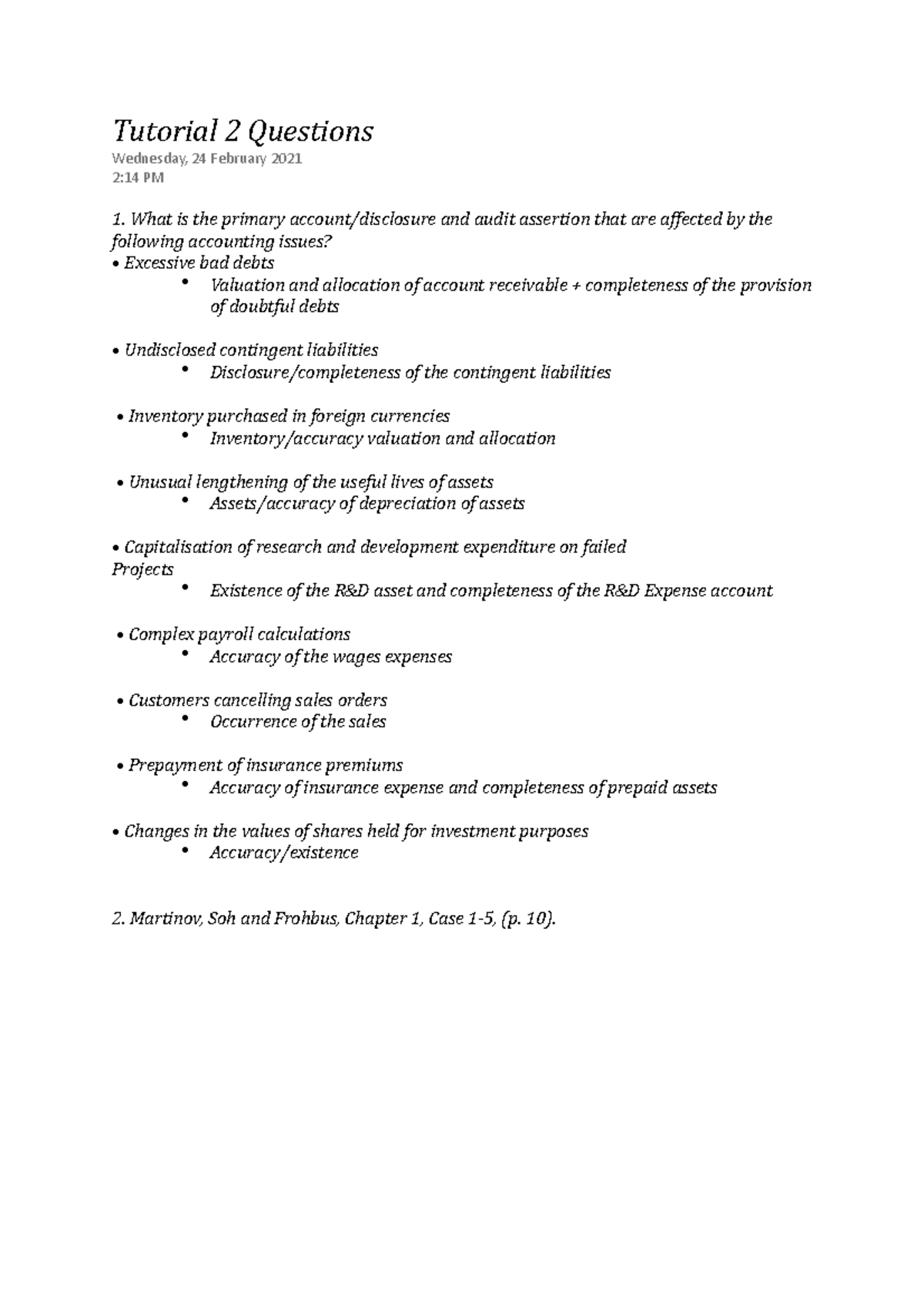 Tutorial 2 Questions - Tutorial 2 Questions Wednesday, 24 February 2021 ...