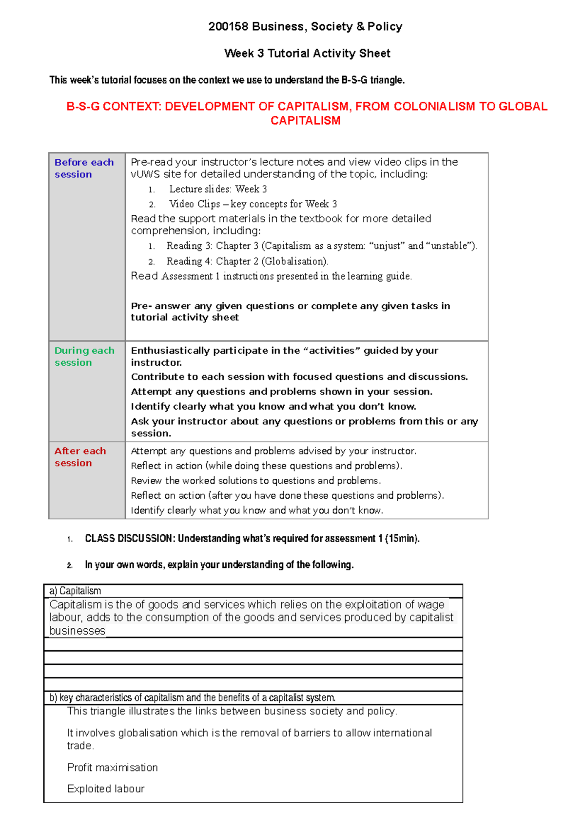 2001 58 BSP Worksheet 3 - tut sheet 3 - 200158 Business, Society ...