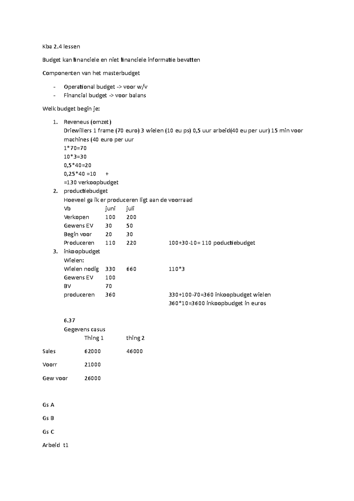 Kba 2 - kba 2.4 - Kba 2 lessen Budget kan financiele en niet financiele ...