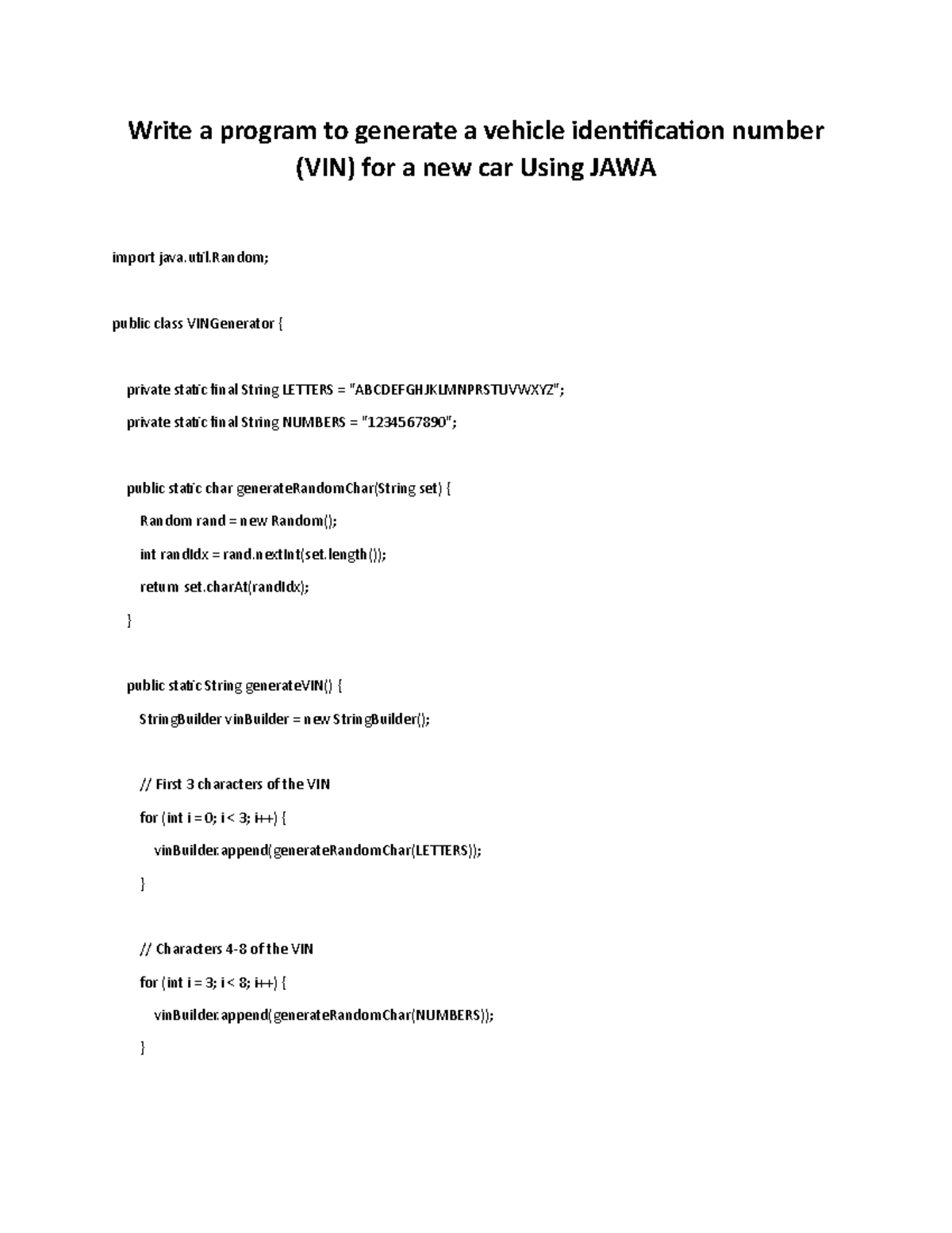 Using Java - Write a program to generate a vehicle identification ...