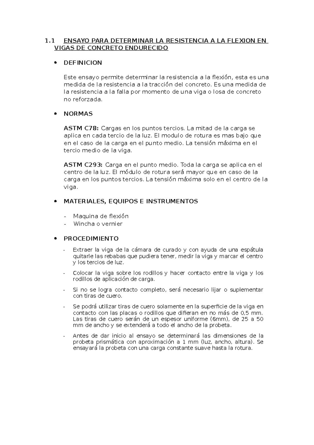 Flexion en vigas - apuntes - 1 ENSAYO PARA DETERMINAR LA RESISTENCIA A ...