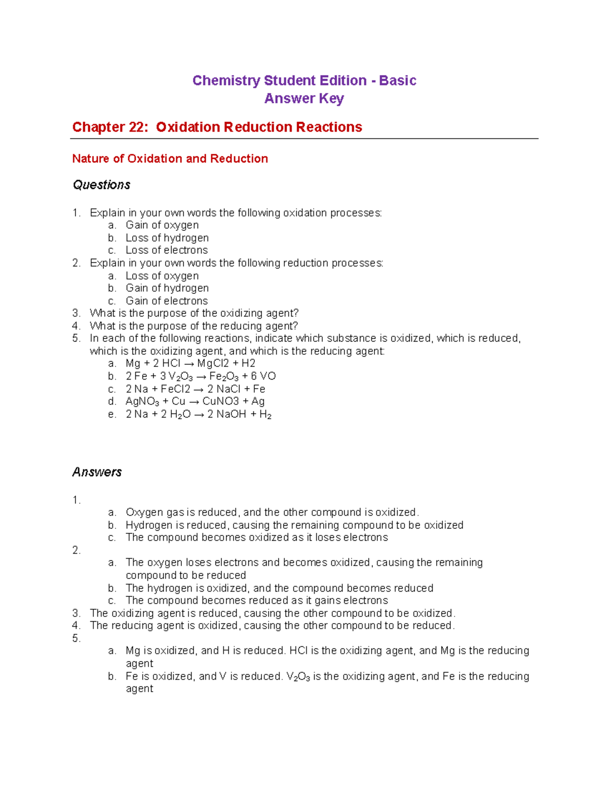 Chem Basic FB Answer Key Ch 22 (06 - Chemistry Student Edition - Basic ...
