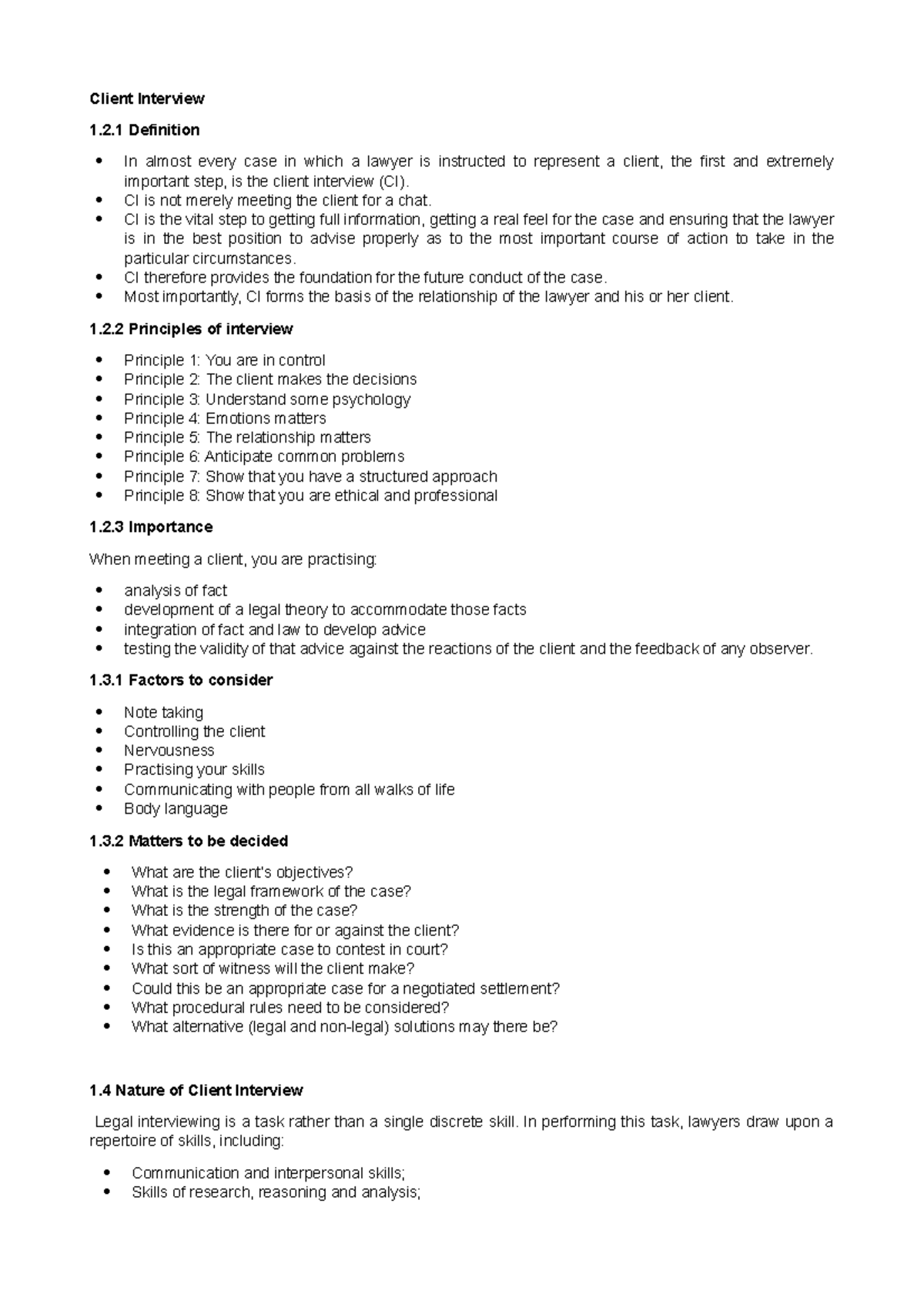 Client Interview - 2 Definition In almost every case in which a lawyer ...