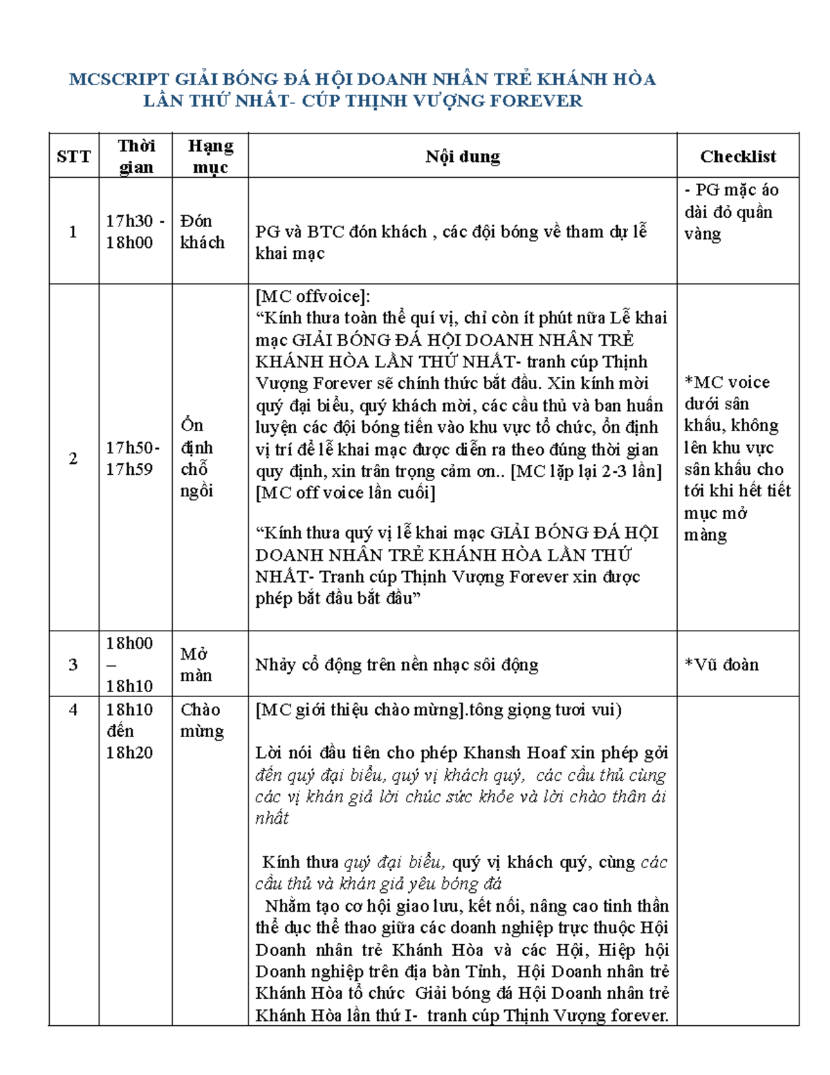 Mcscript GIẢI BÓNG ĐÁ - MCSCRIPT GIẢI BÓNG ĐÁ HỘI DOANH NHÂN TRẺ KHÁNH HÒA LẦN THỨ NHẤT- CÚP ...