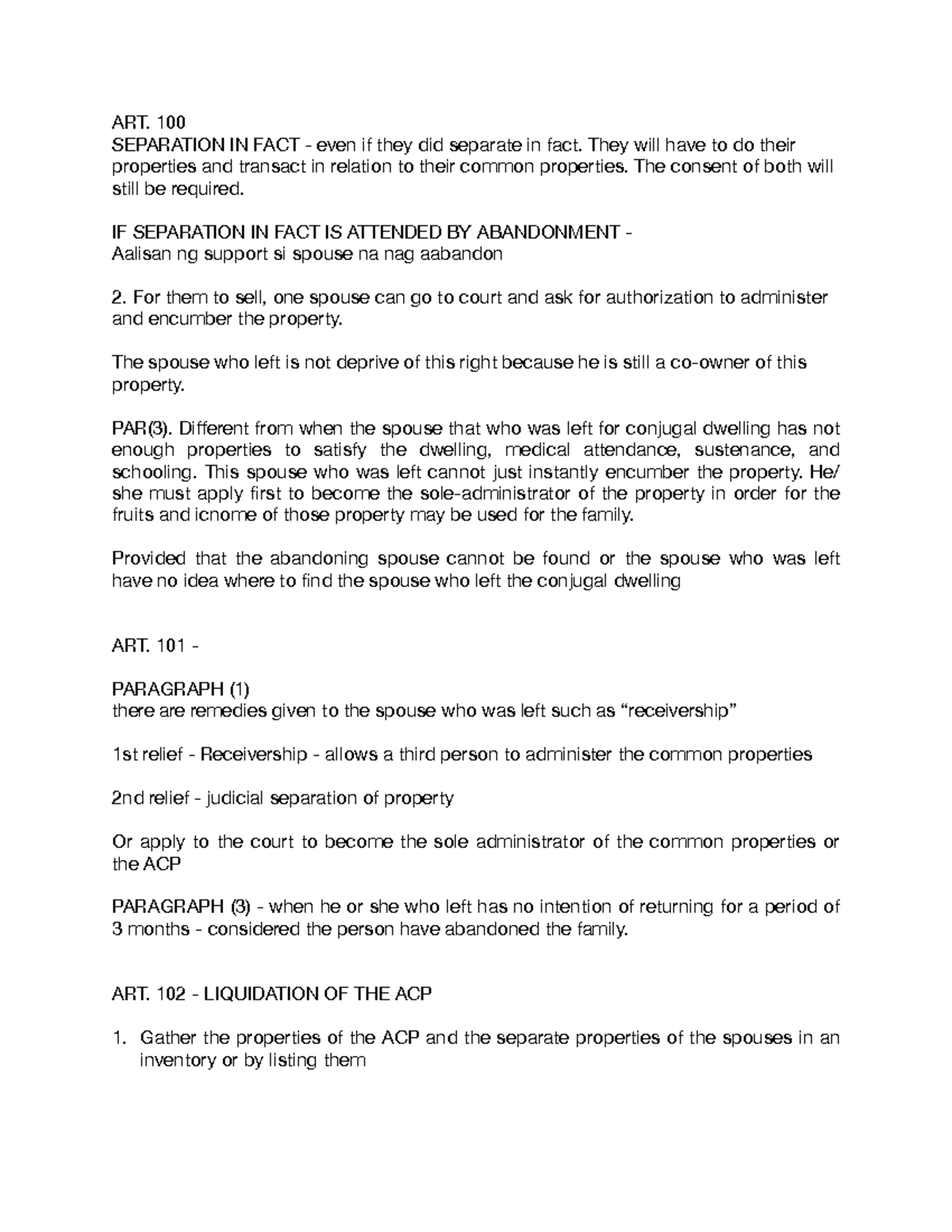ACP - Notes on Property Relations (Absolute Community Property) - ART ...