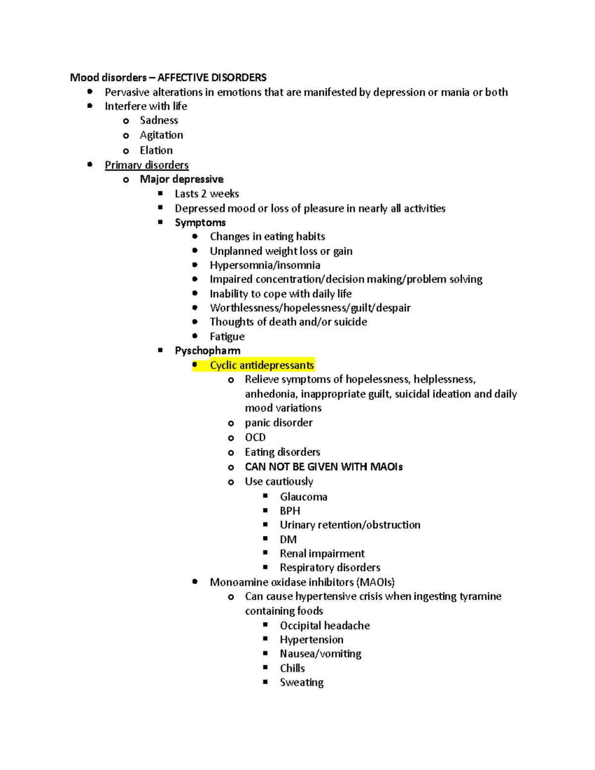 Mood disorders ch 17 - Mood disorders – AFFECTIVE DISORDERS Pervasive ...