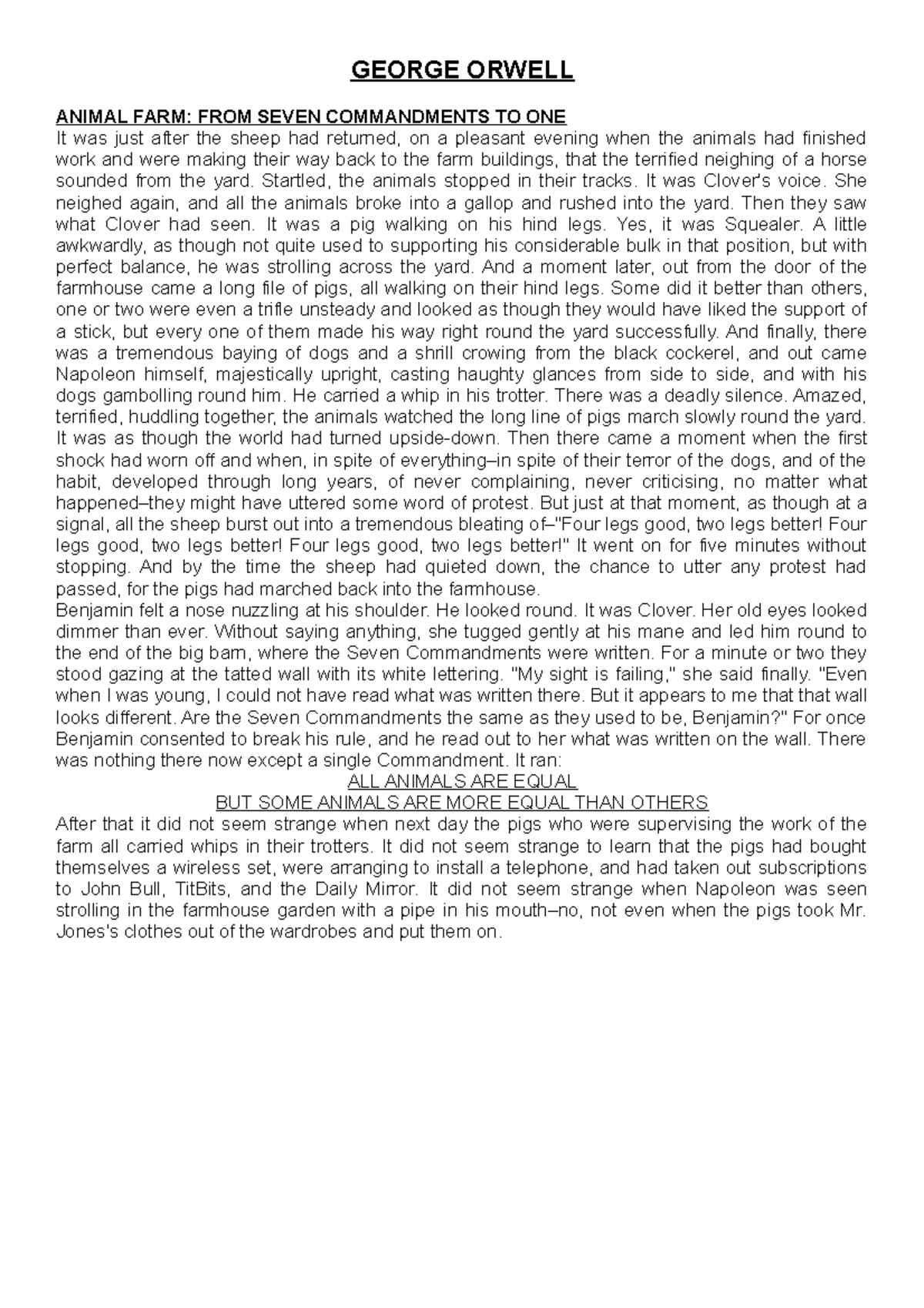 George Orwell - GEORGE ORWELL ANIMAL FARM: FROM SEVEN COMMANDMENTS TO ...