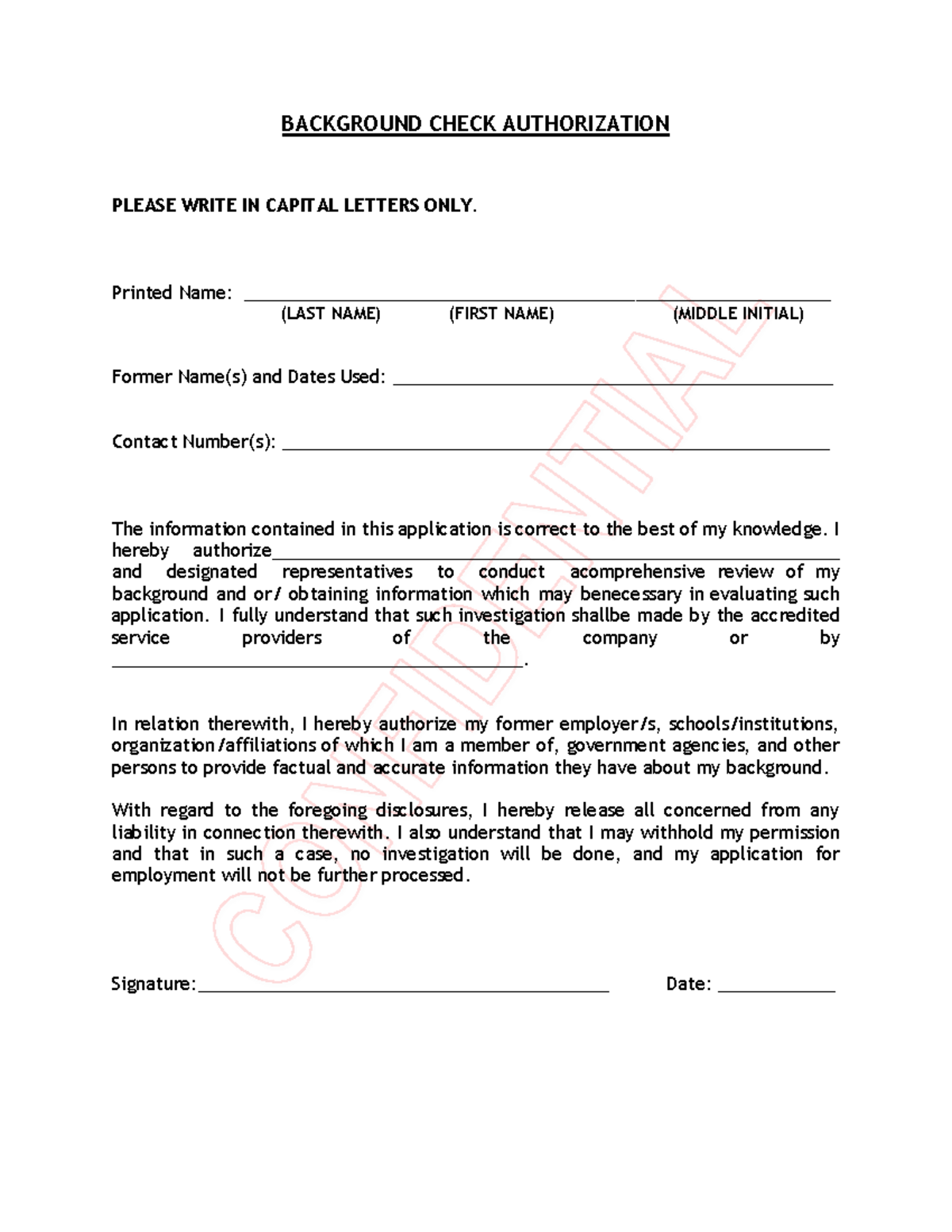 Background- Check- Authorization - BACKGROUND CHECK AUTHORIZATION ...