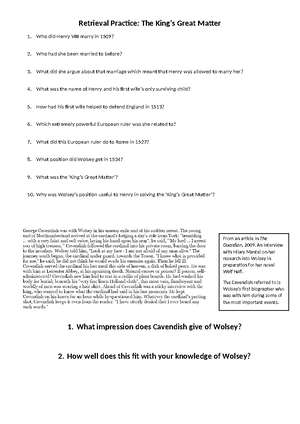 History A-Level - Tudors - Sixth Form (A Levels) - Studocu