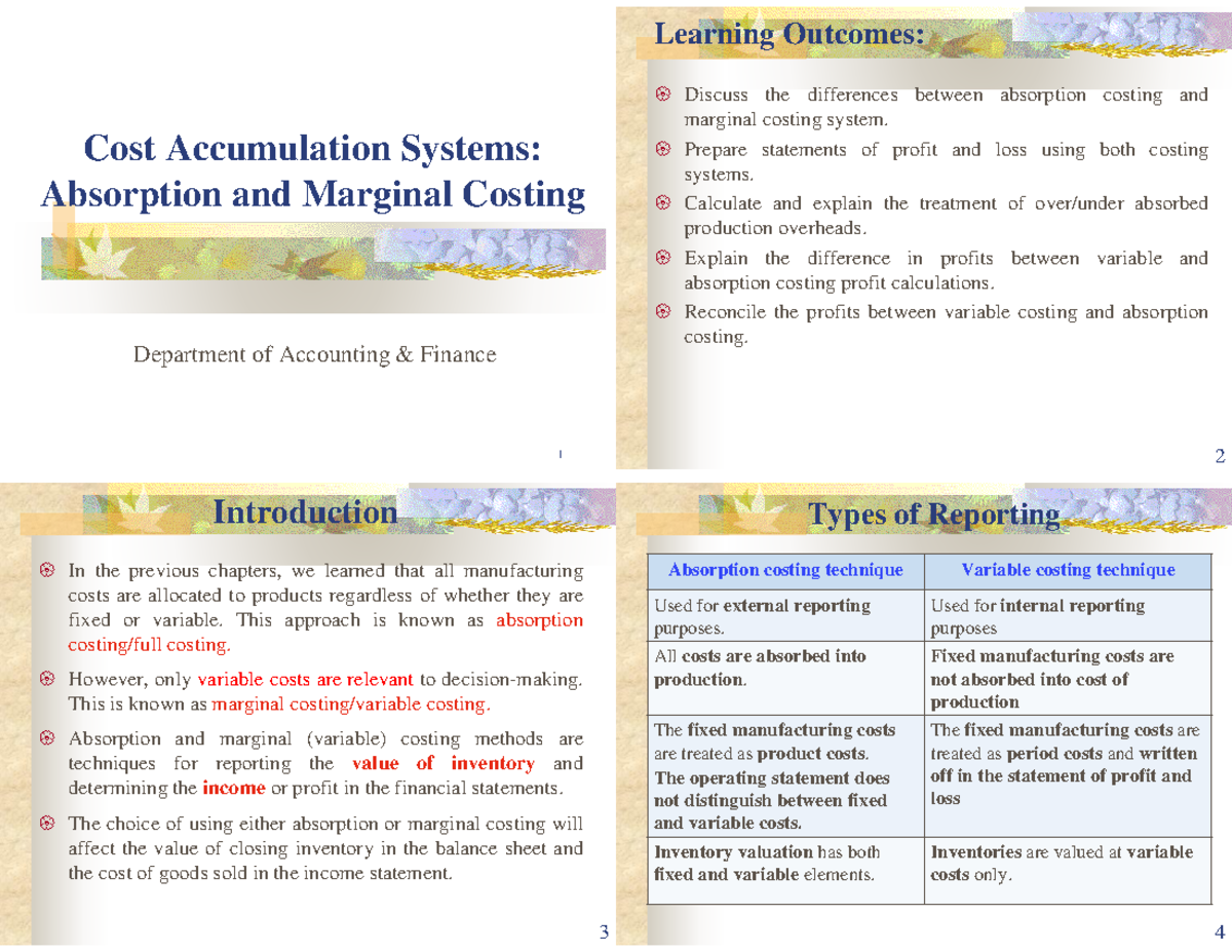 9 - Absorption and Marginal Costing - 1 Cost Accumulation Systems ...