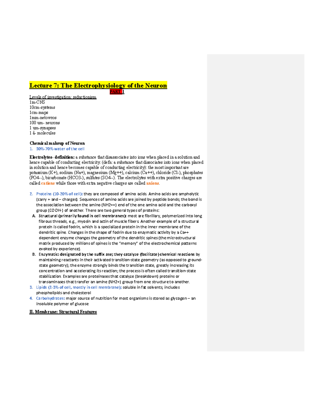 PSYC 2200- Lectures 7-10 - Warning: TT: undefined function: 32 Lecture 7: The Electrophysiology ...