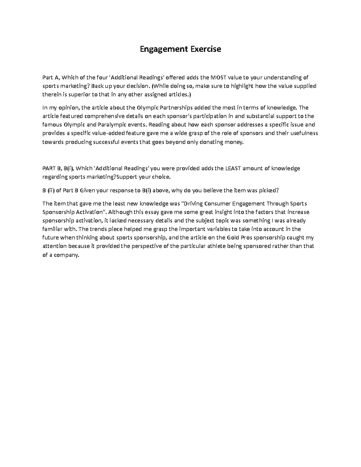 Engagement Exercise 3 - Engagement Exercise Part A, Which of the four ...