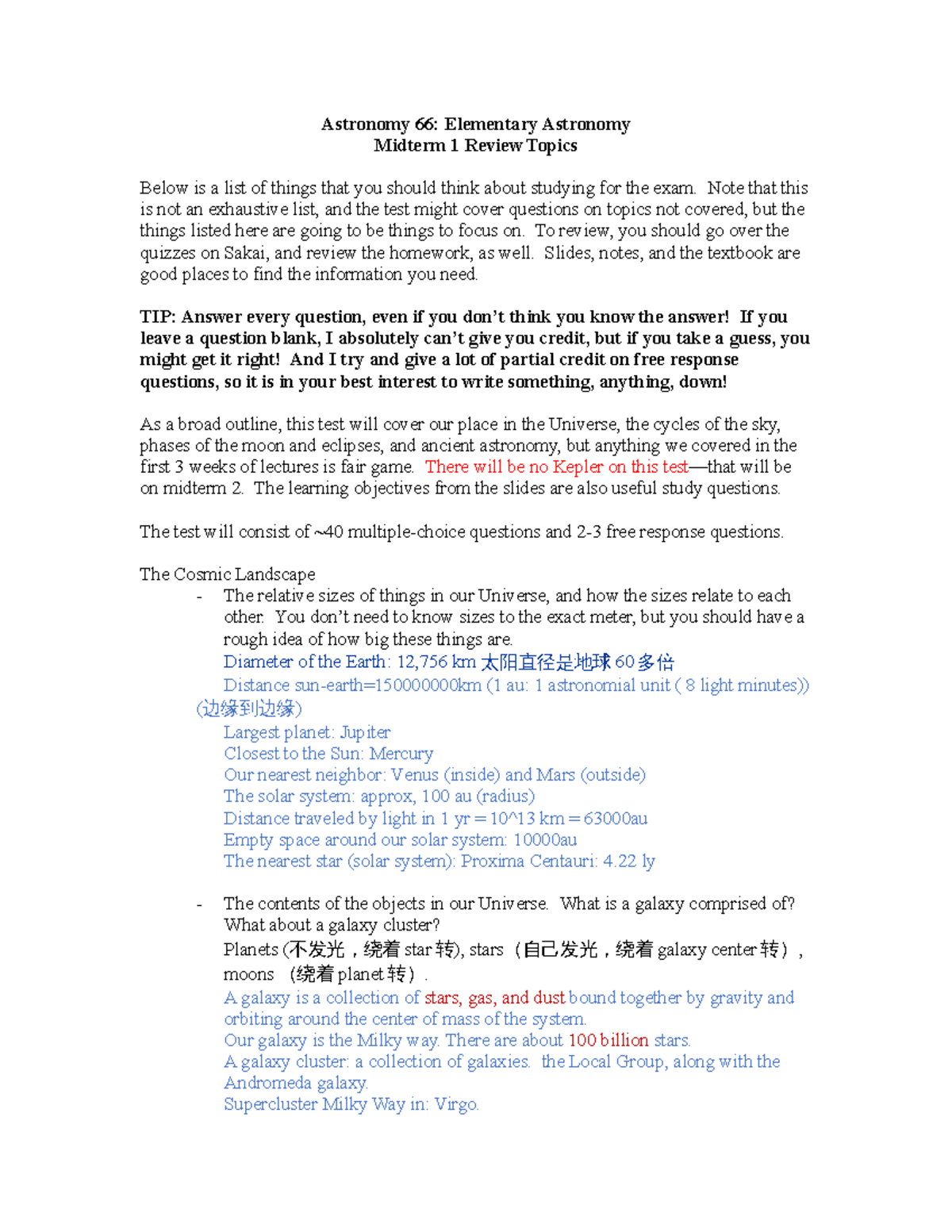 Midterm 1 study guide - Astronomy 66: Elementary Astronomy Midterm 1 ...