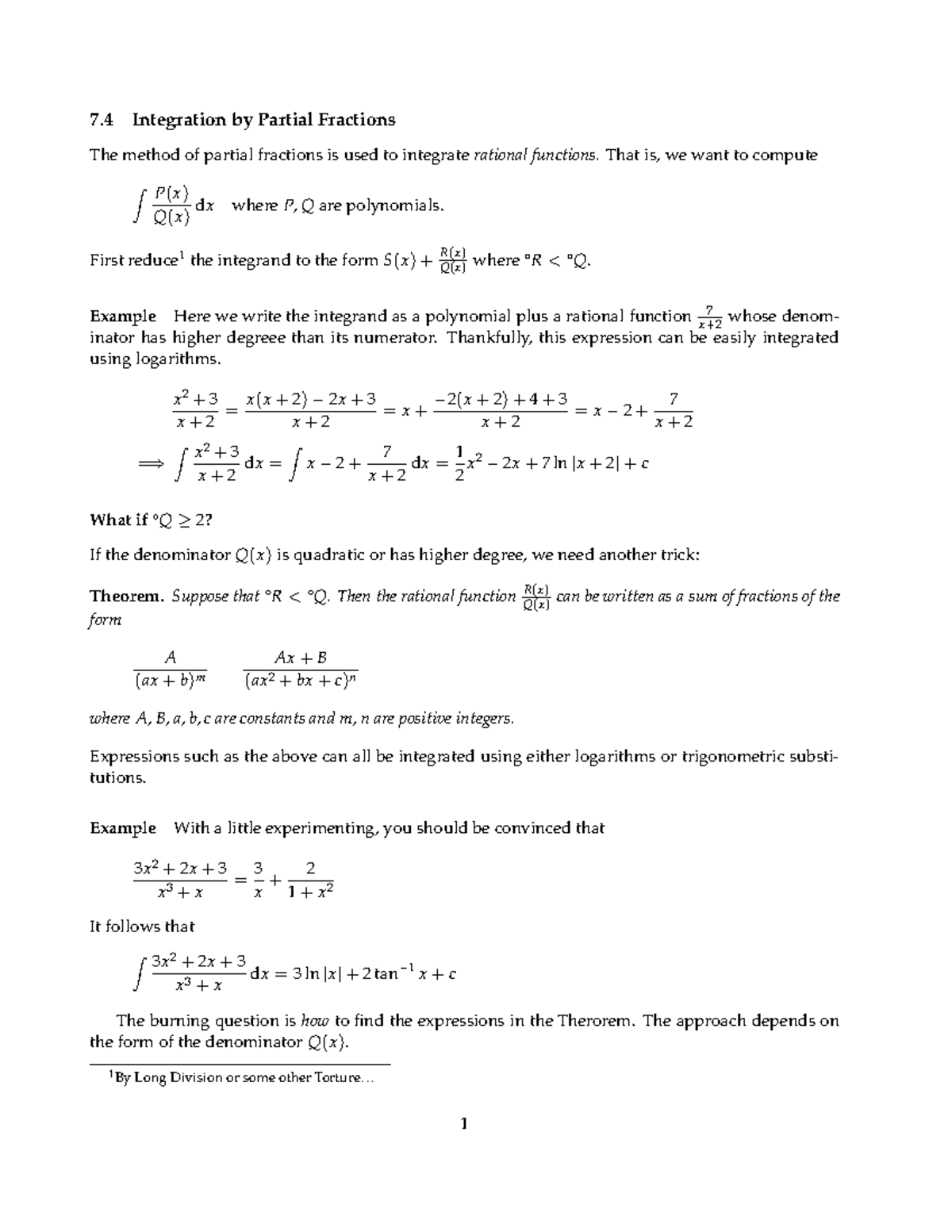 Integration by Partial Fractions - First reduce 1 the integrand to the ...