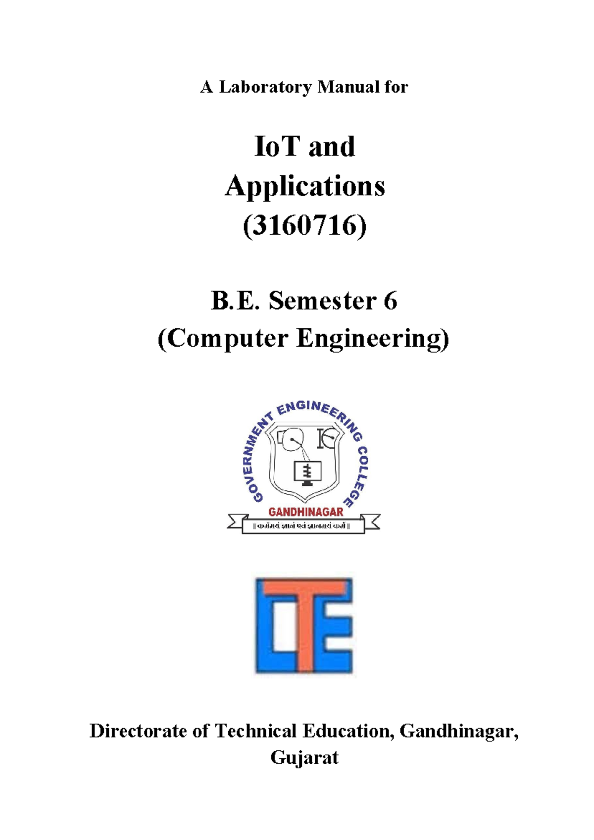 Iot Practicals By Dhruv A Laboratory Manual For Iot And Applications 3160716 B Semester 6 