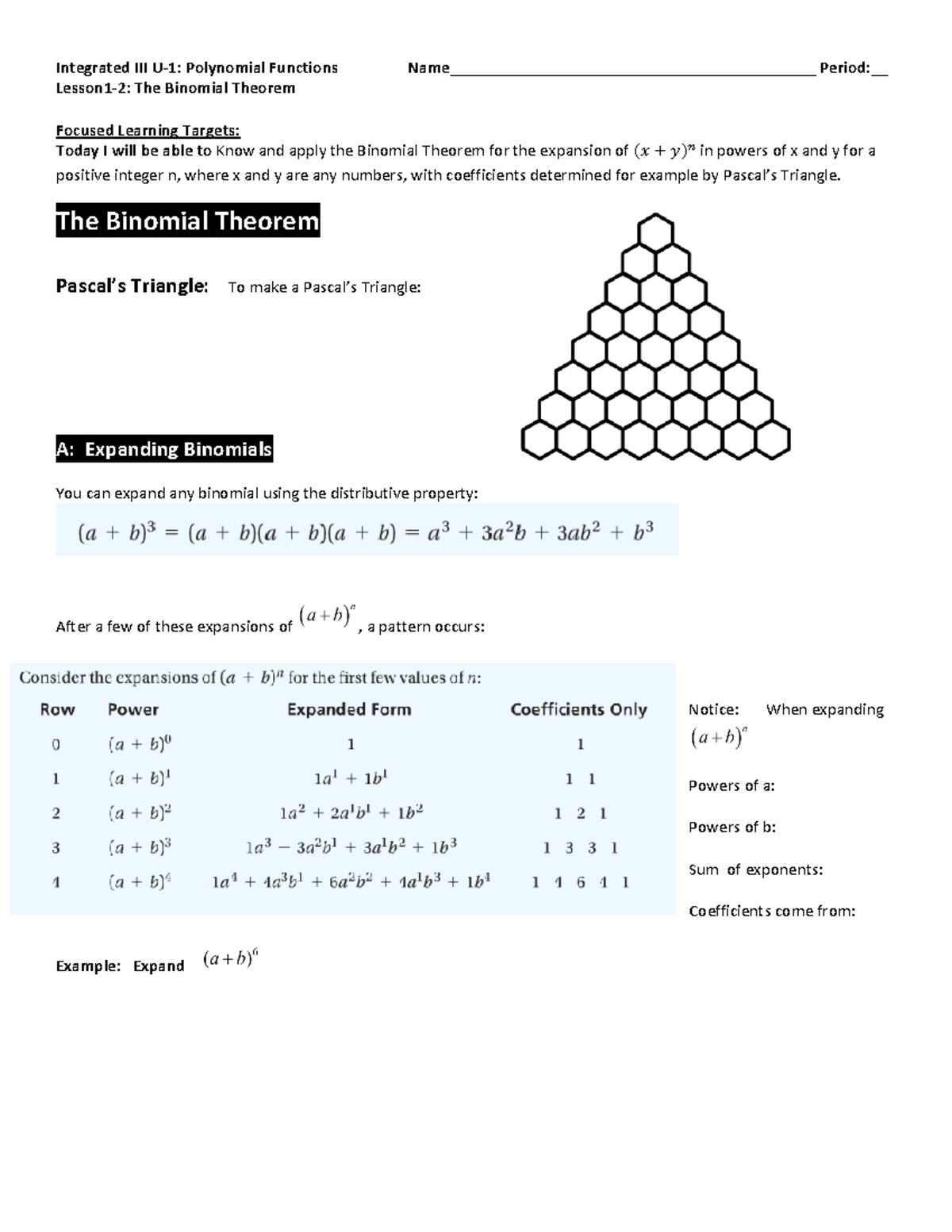 1.2 The Binomial Theorem Notes HW - Lesson1-2: The Binomial Theorem ...