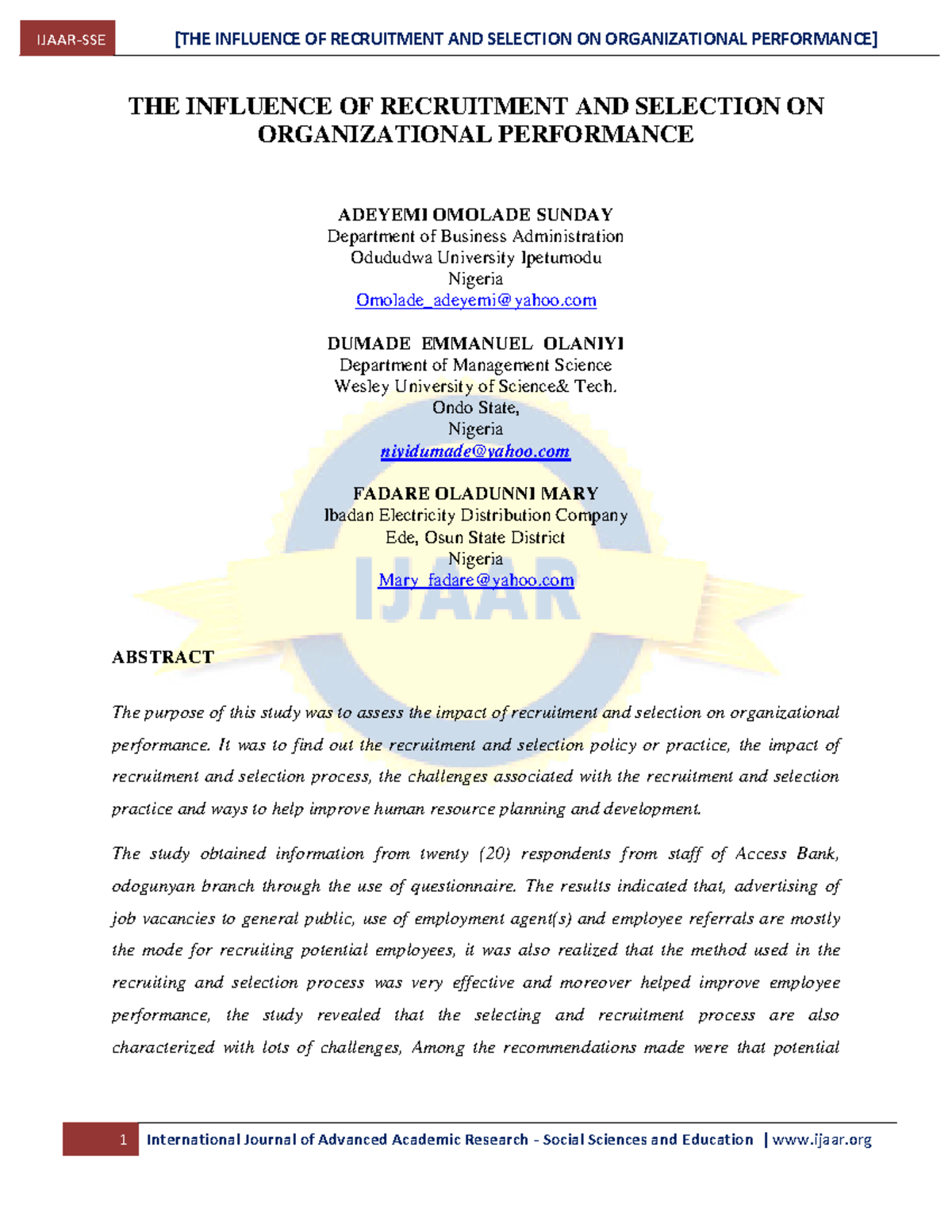 THE Influence OF Recruitment AND Selection ON Organizational ...