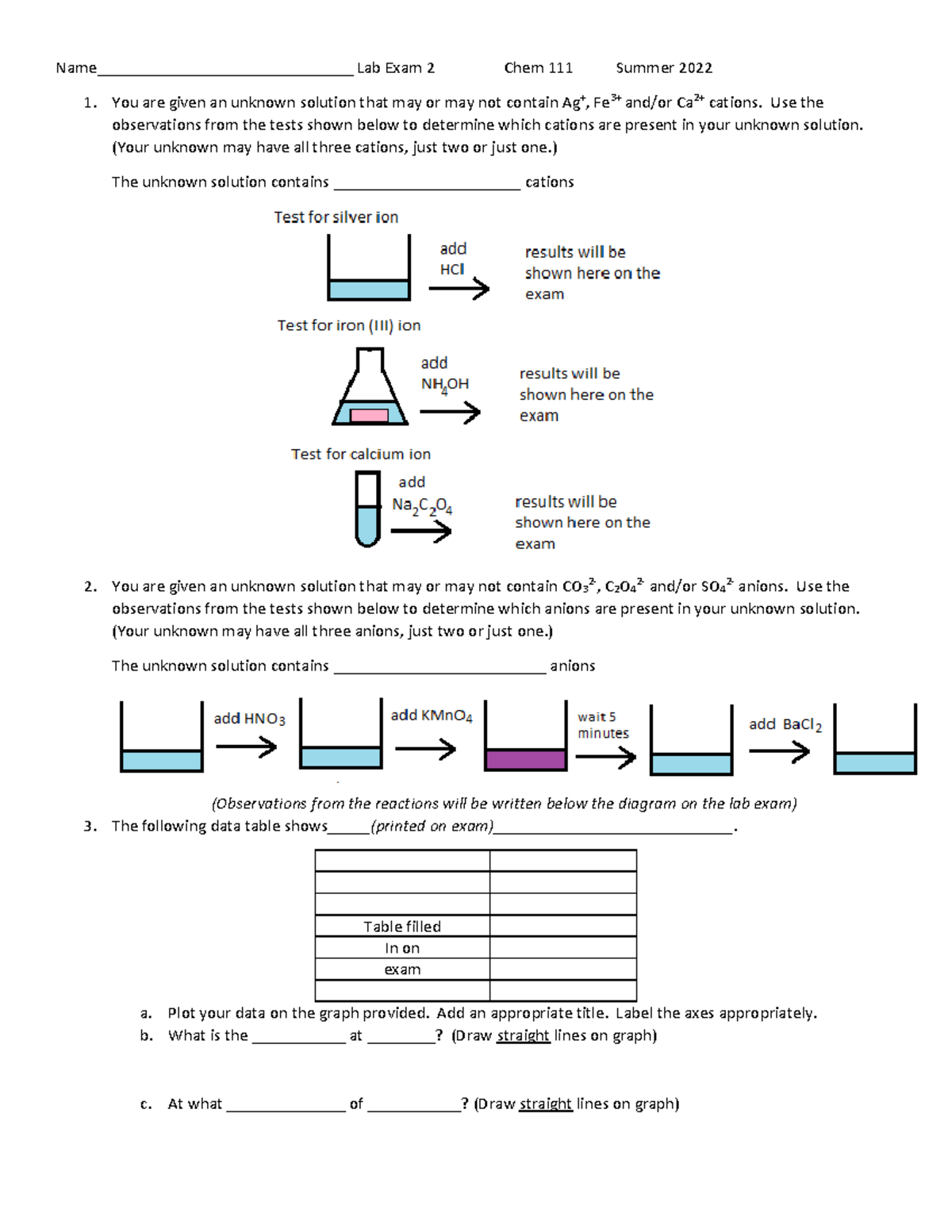 Lab Exam 2 Chem 111 S22 Sample - Name______________________________ Lab ...
